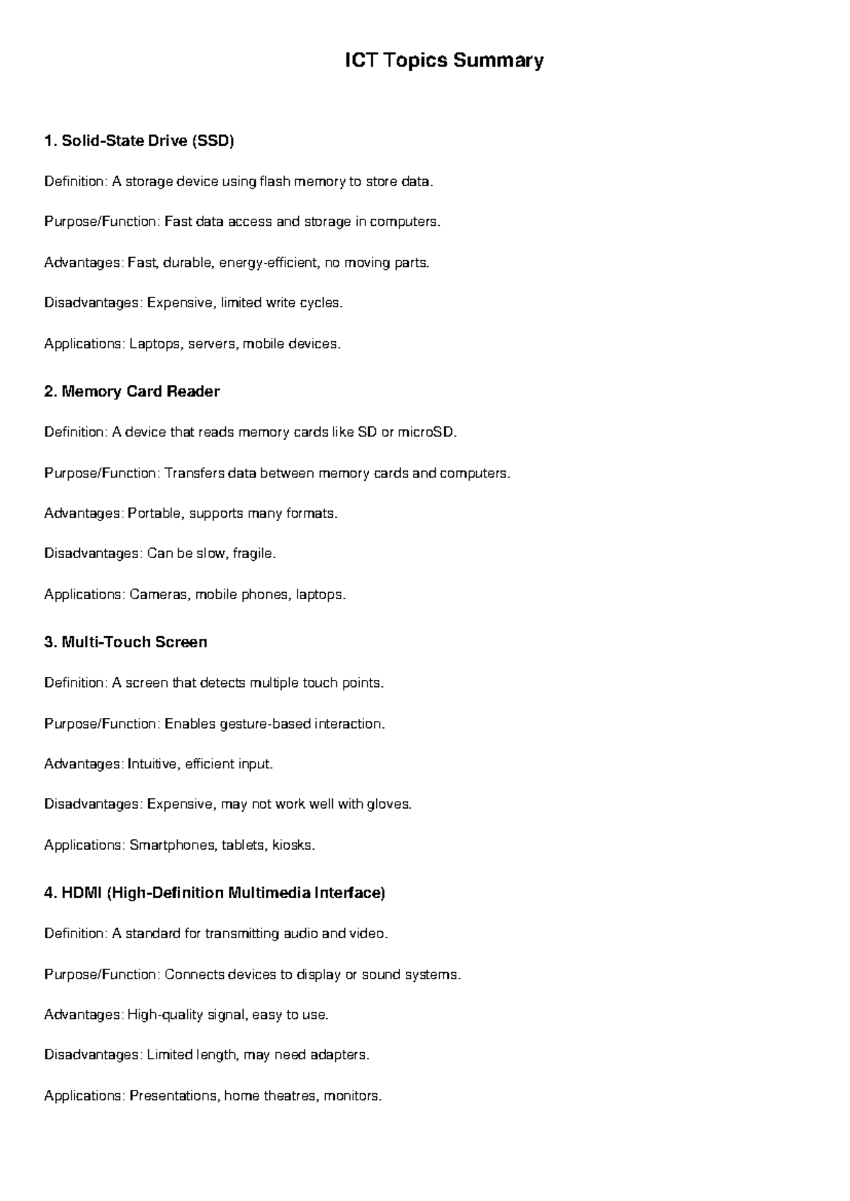 ICT topics full summary: SSD, memory cards, screens, HDMI, and more ...