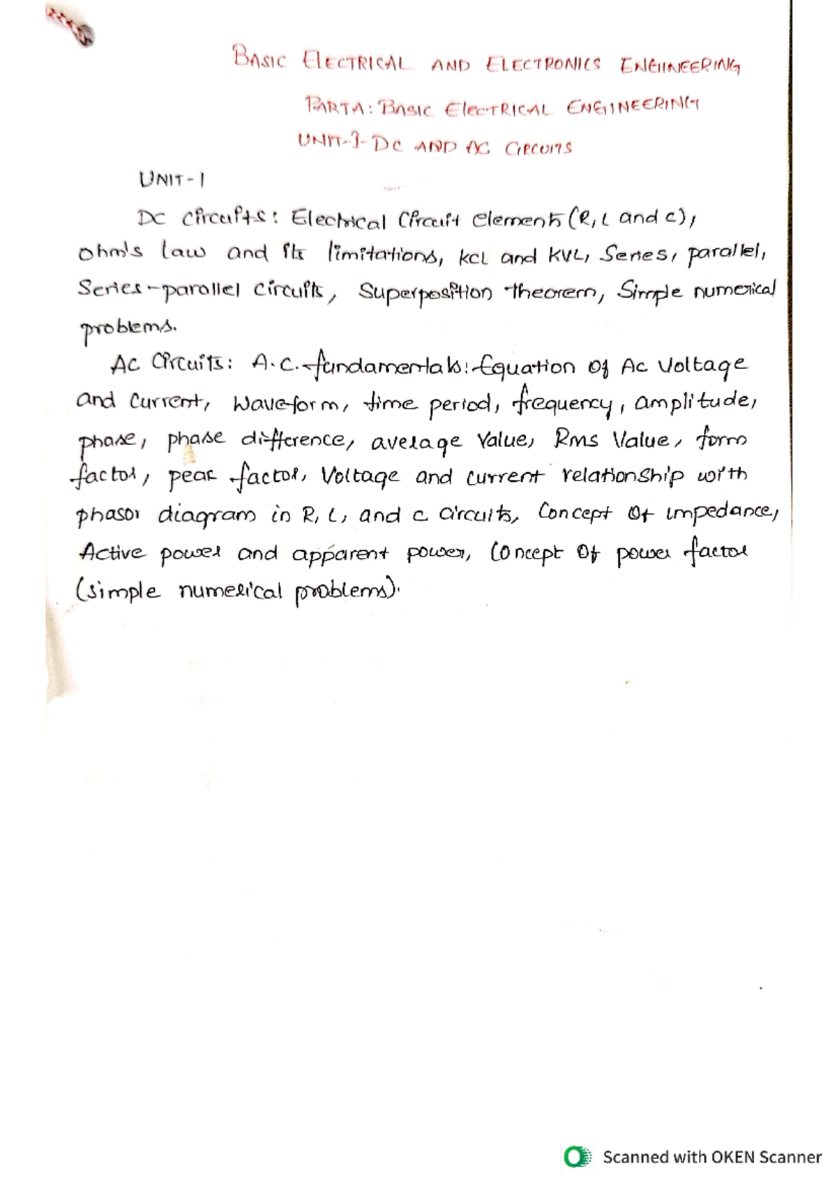 BEEE Unit 1 (a) DC Circuits (direct current) - BASIC ELECTRICAL AND ELECTRONICS ENGINEERING ...