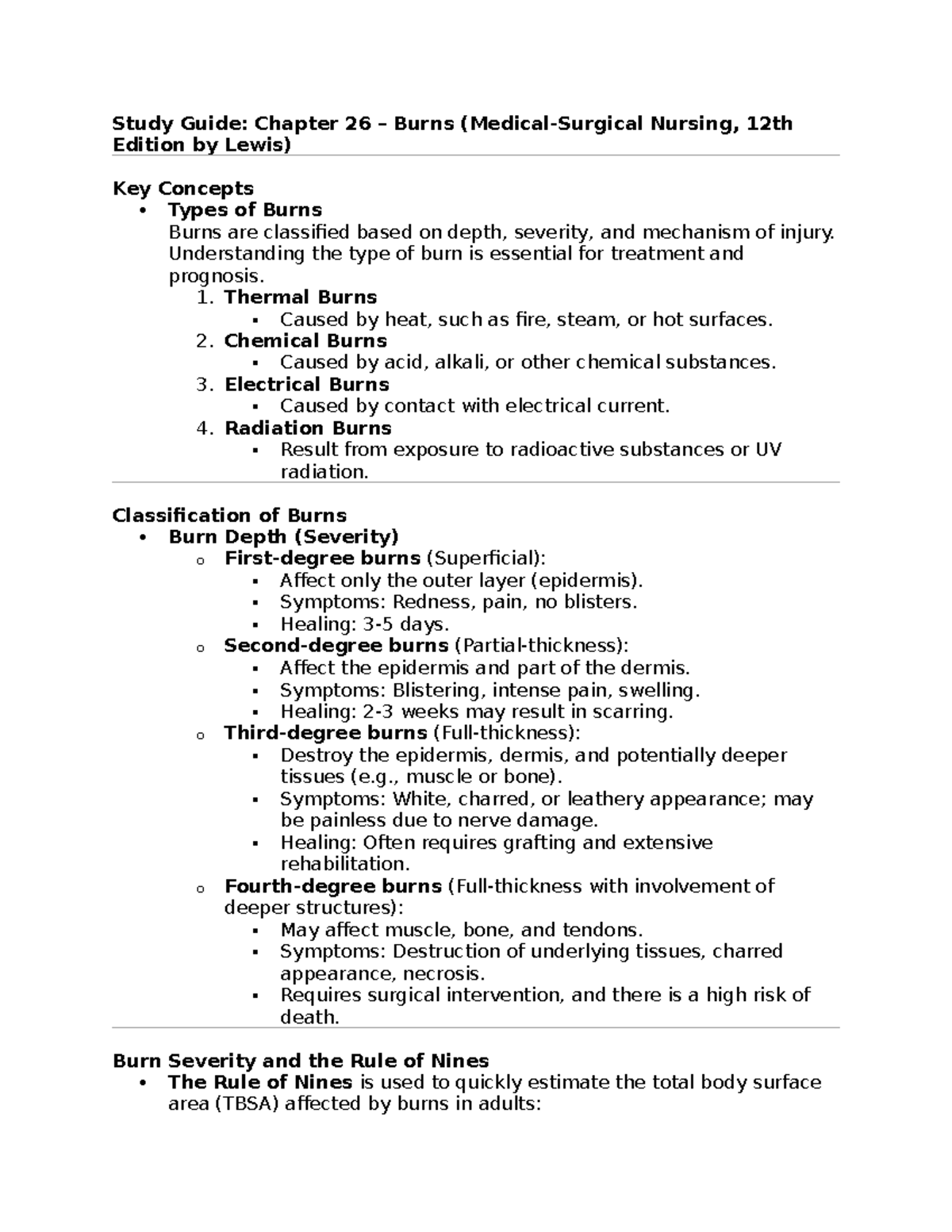 Study Guide for Chap 26: Understanding Burns in Med-Surg Nursing - Studocu