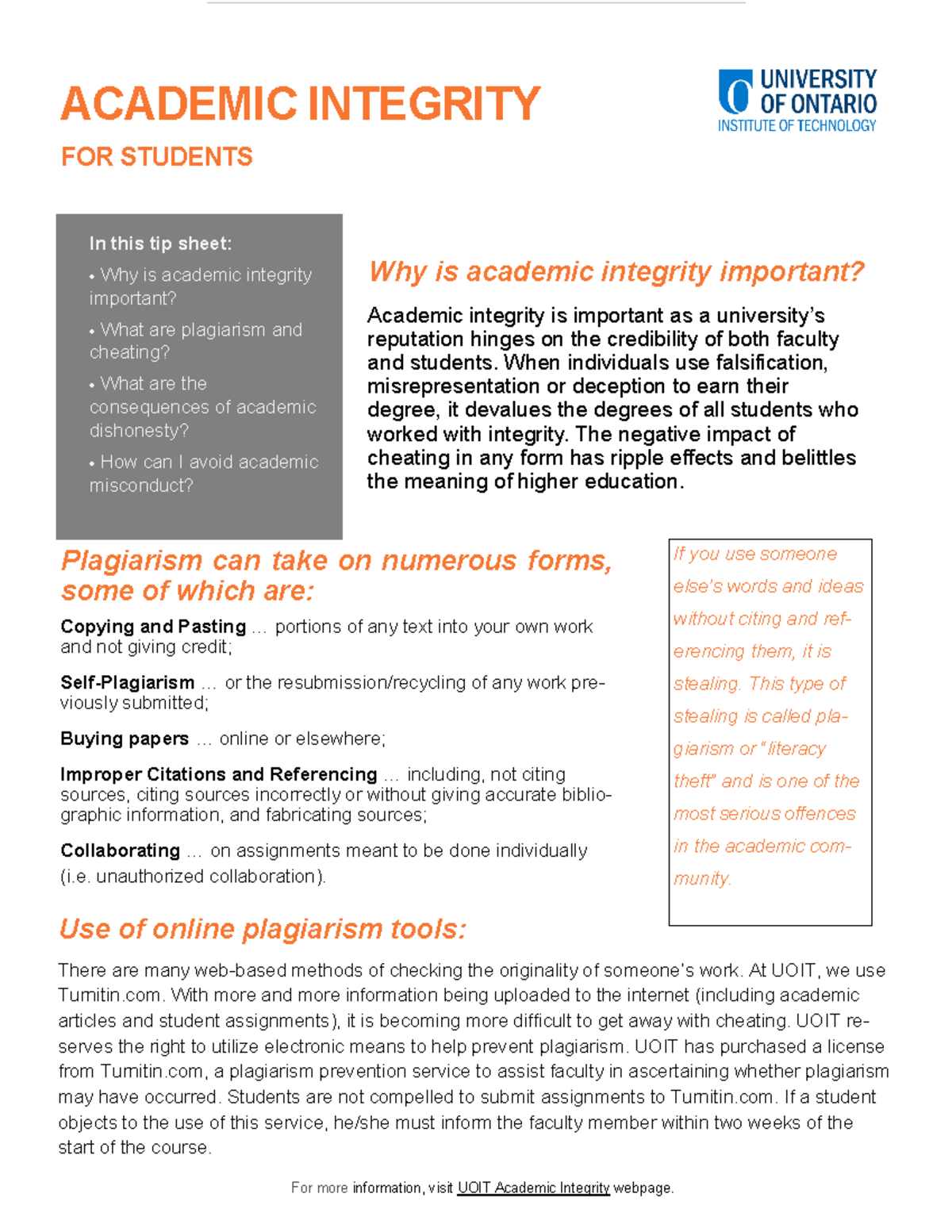 Academic Integrity Tip Sheet - In this tip sheet: Why is academic ...