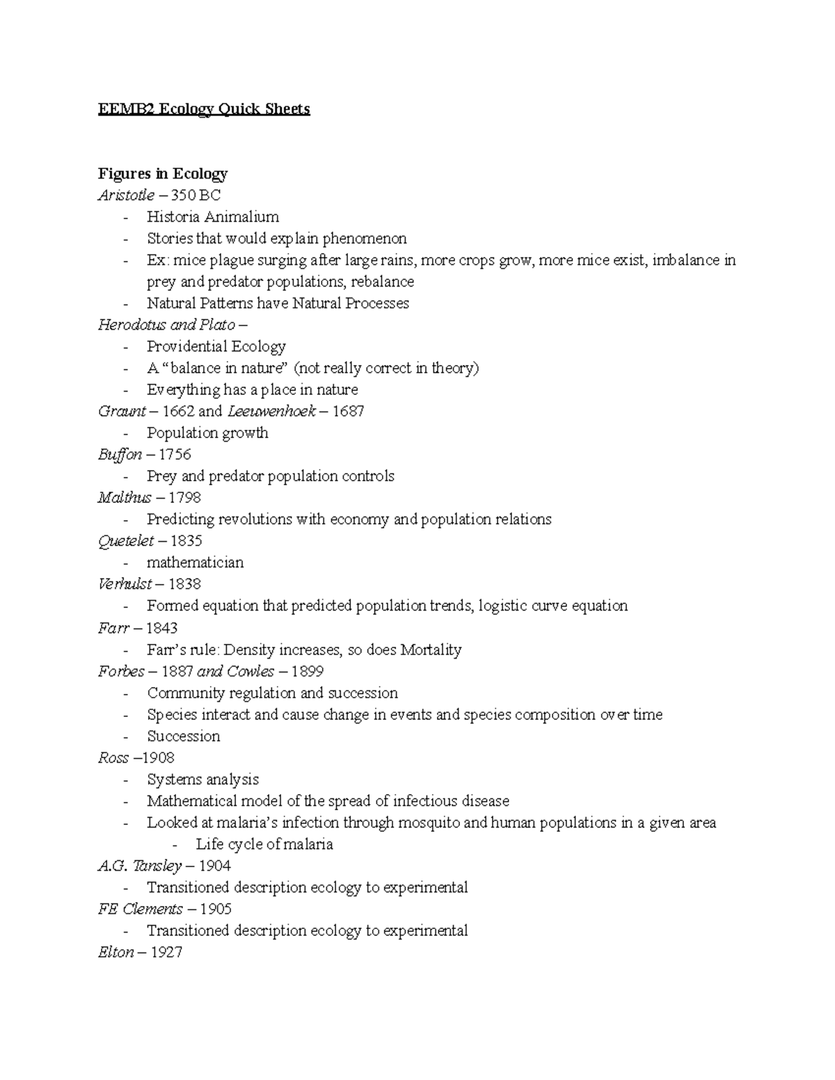EEMB2 Ecology Quick Reference Sheets: Key Concepts and Theories - Studocu
