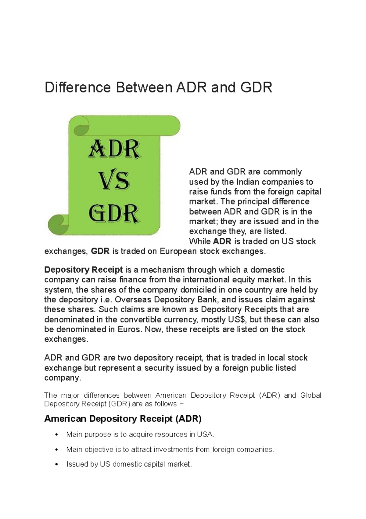 Differences Between ADR and GDR: Key Insights for Finance Students ...