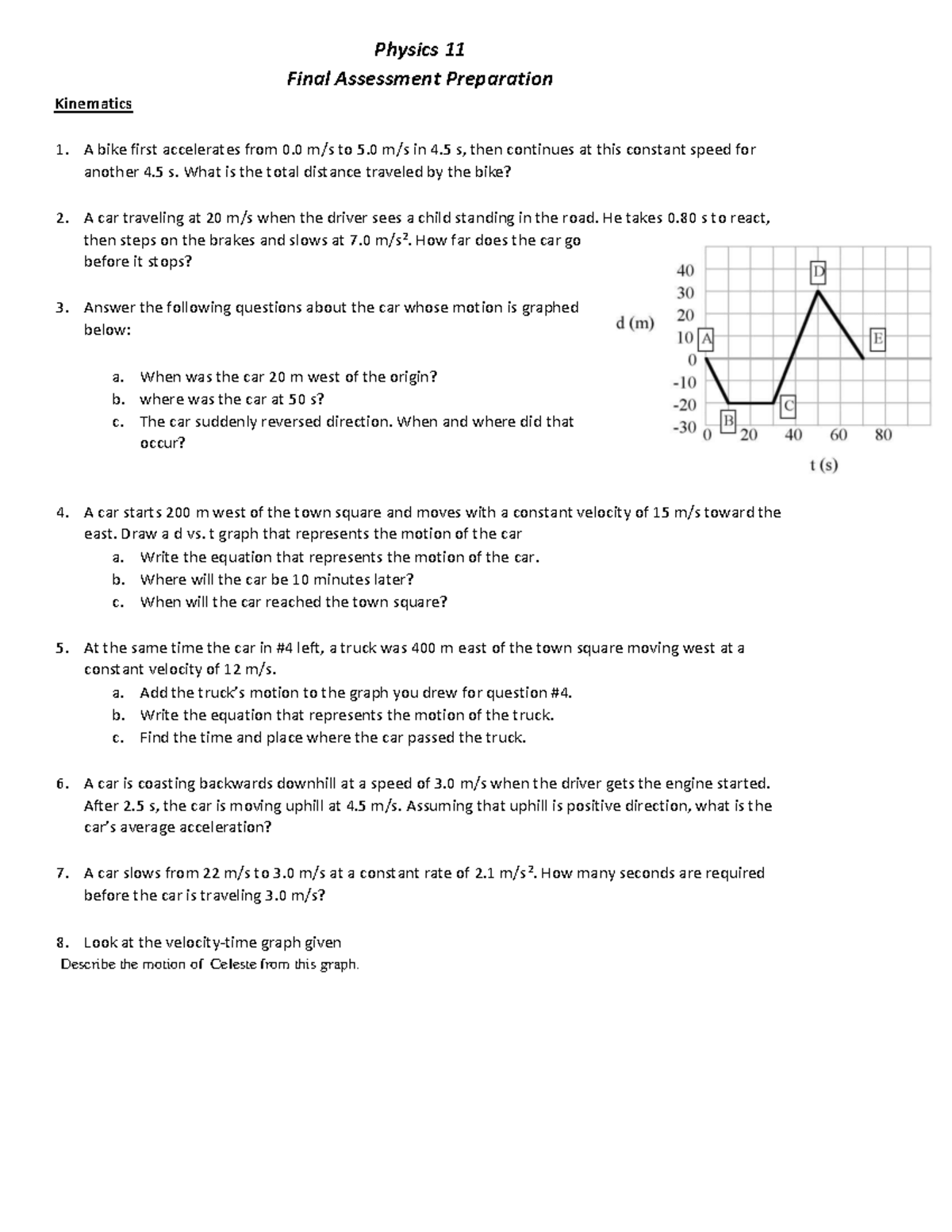 Physics 11 Final Exam Review: Kinematics & Dynamics Concepts - Studocu
