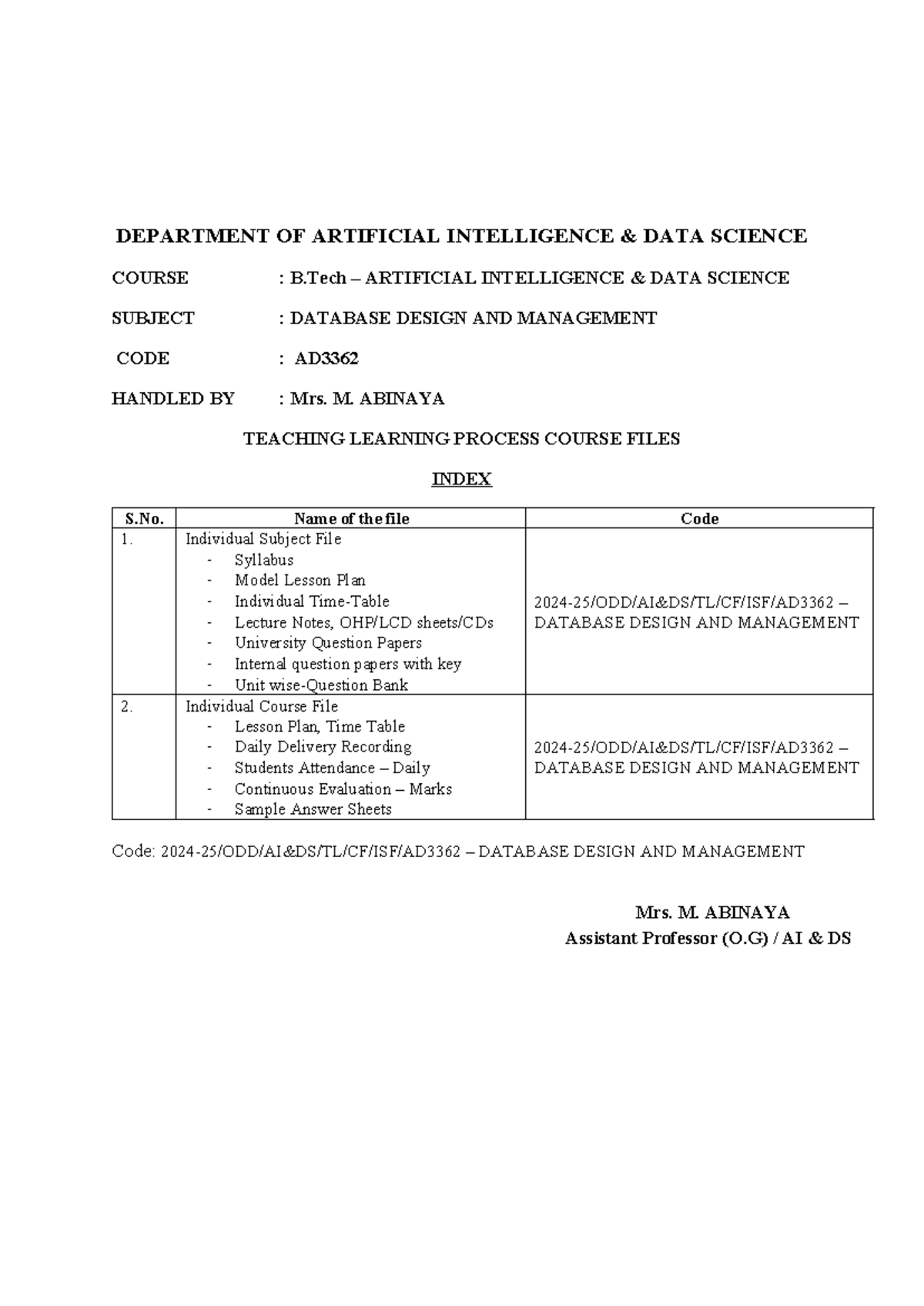 Theory Course File Label 2023-202 4EVEN - DEPARTMENT OF ARTIFICIAL ...