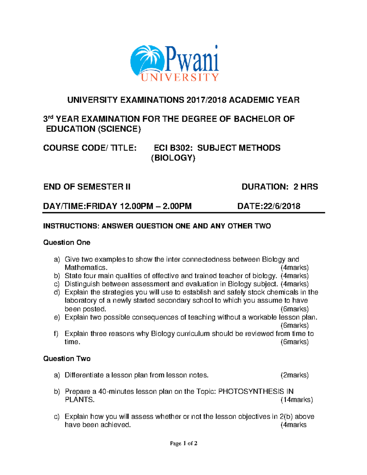 ECI B302 - Exam Study Guide: Subject Methods in Biology - Studocu