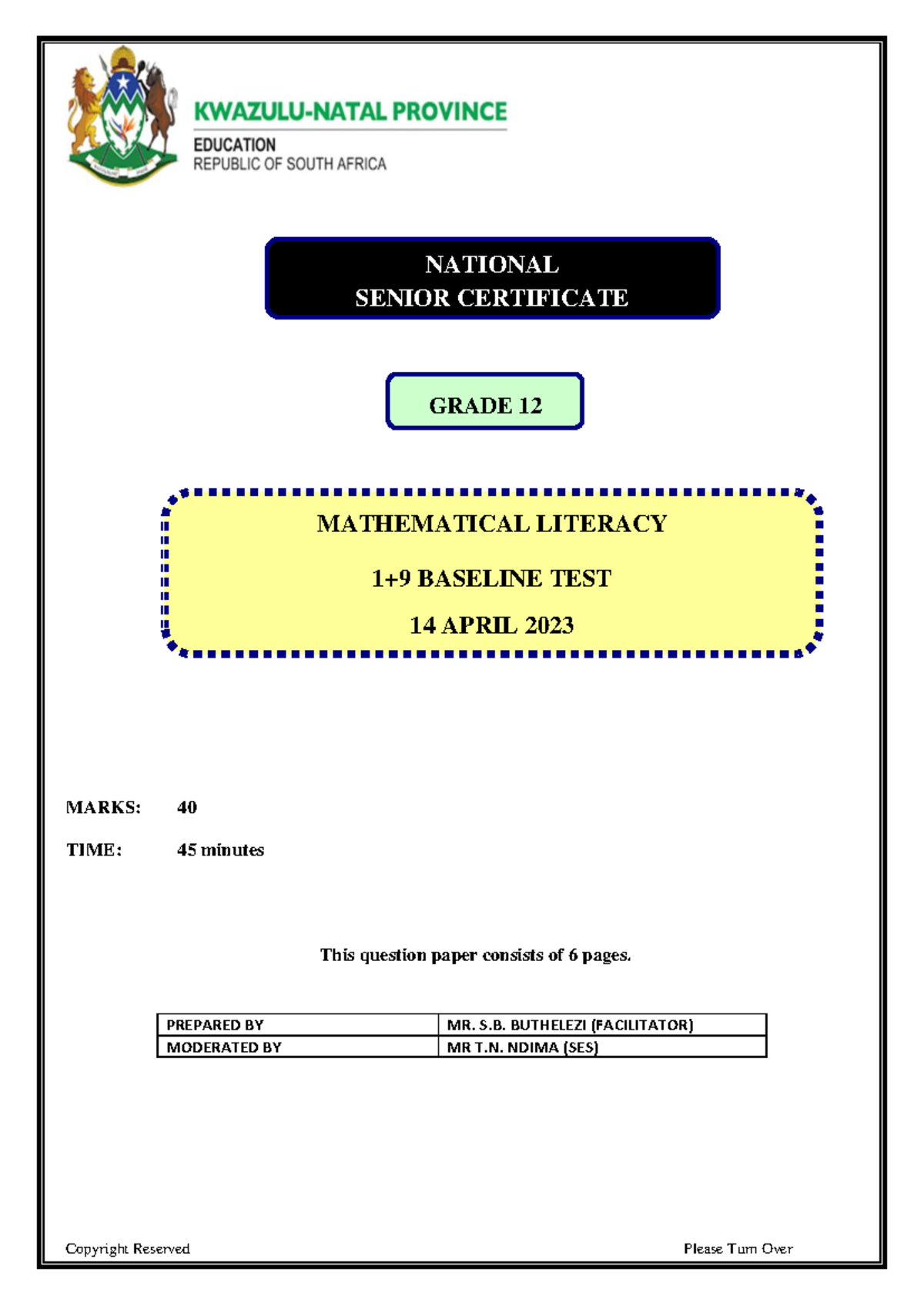 Grade 12 Mathematical Literacy NSC Conversions Test-3 14 April 2023 ...
