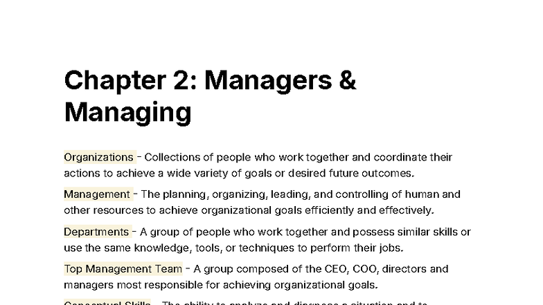 Obs114 CH2: Managers Managing Organizations - Key Concepts and Roles ...