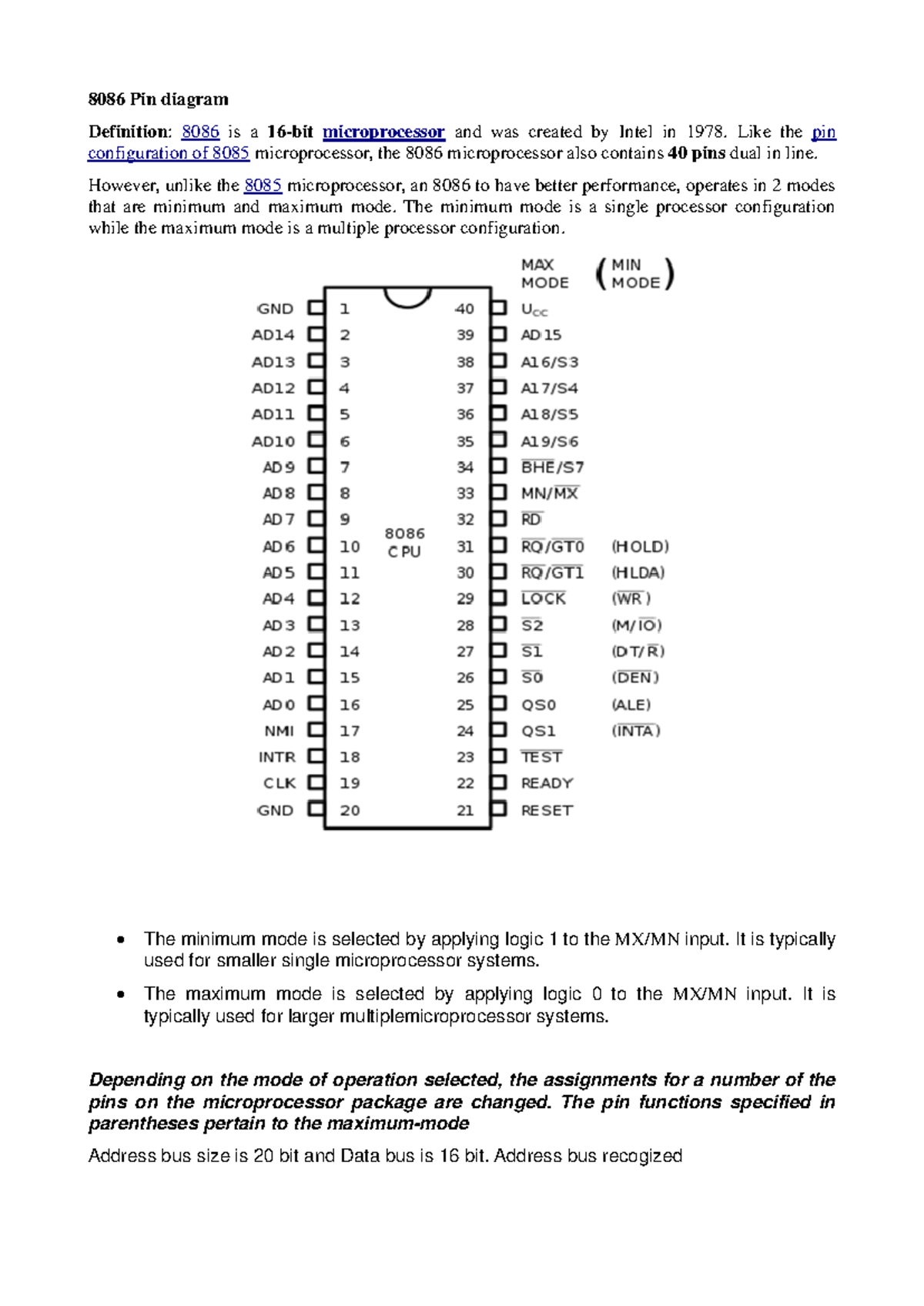 Pin Dig Discription - internet of things - 8086 Pin diagram Definition ...