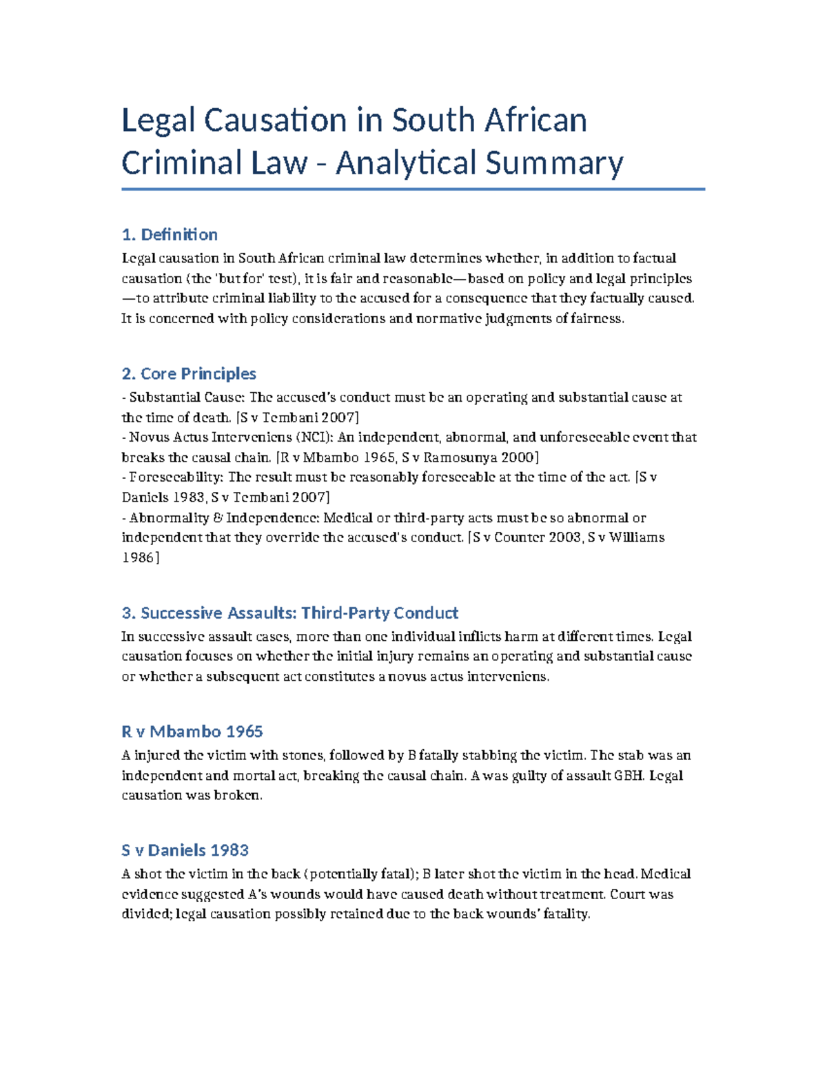Legal Causation in South African Criminal Law: An Analytical Summary ...