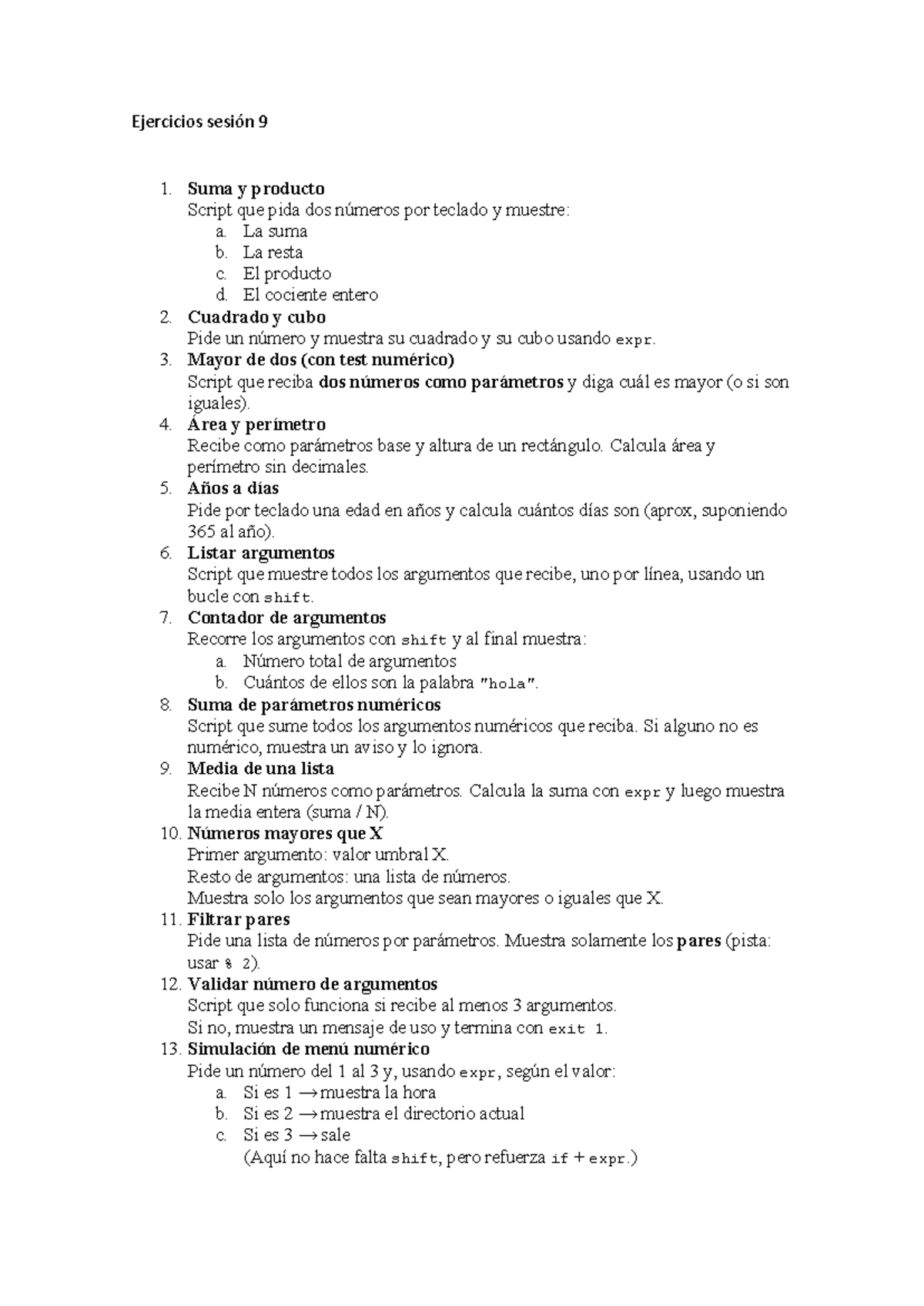 Ejercicios de Programación en Bash - Sesión 9 - Studocu
