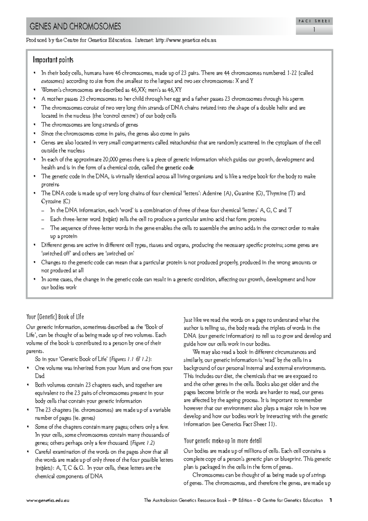 F A C T SHEET 1: Understanding Genes and Chromosomes - Studocu