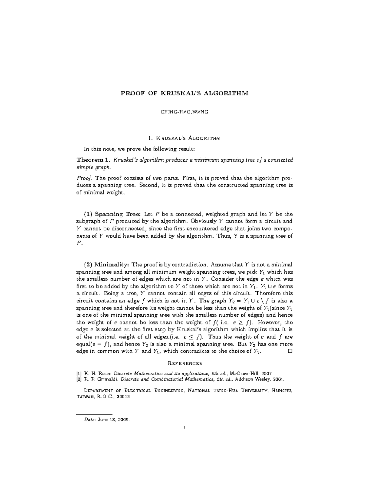 Kruskal's Algorithm Proof for Minimum Spanning Tree - Studocu