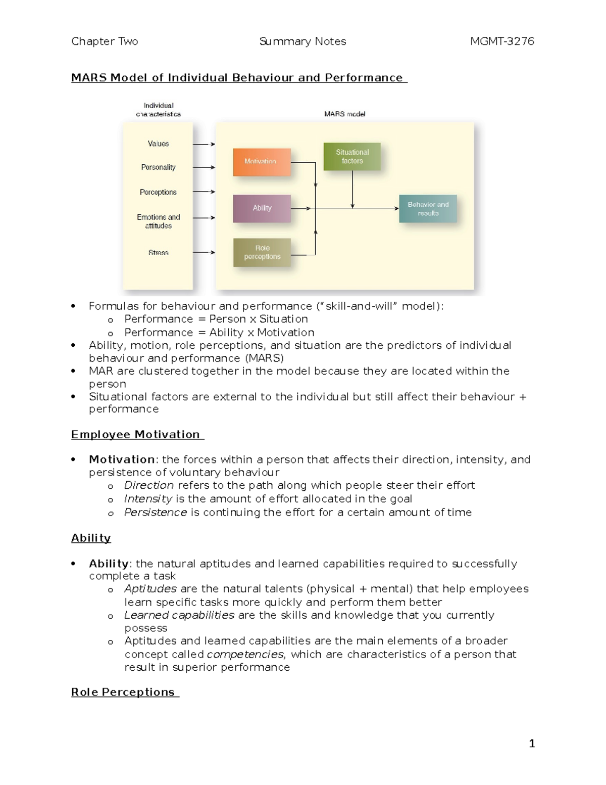 MARS Model of Individual Behavior and Performance - Chapter 2 Summary ...