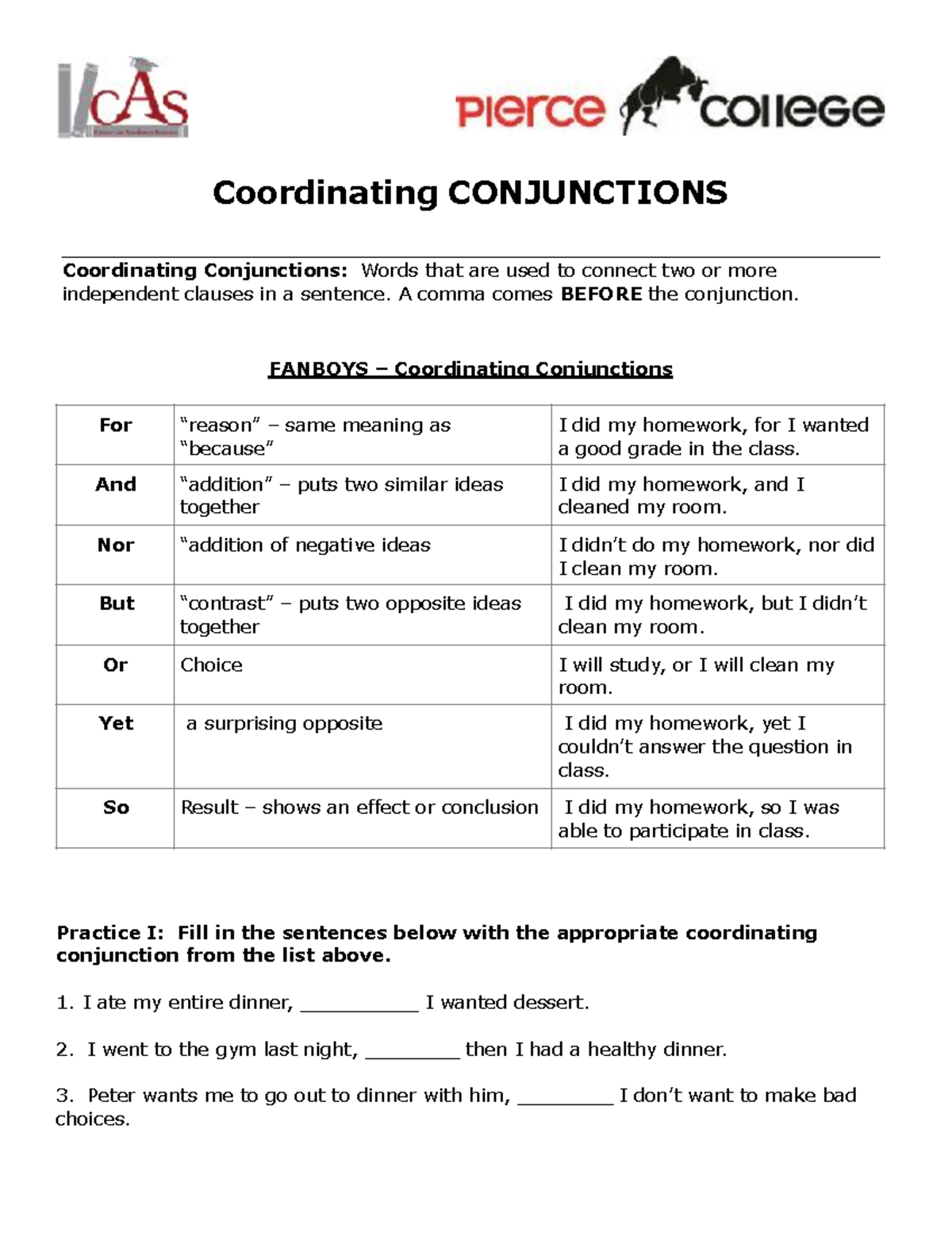 Coordinating Conjunctions - A comma comes BEFORE the conjunction ...