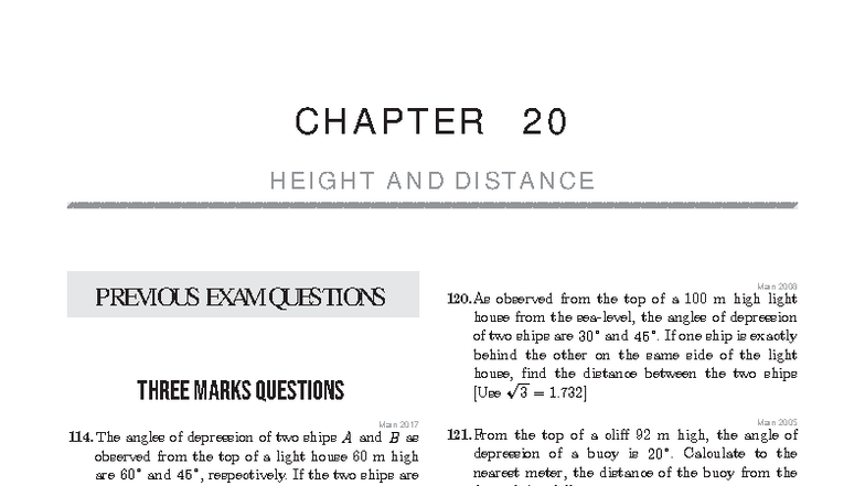 CH 20: HEIGHT AND DISTANCE - ICSE CLASS 10TH PYQ & PRACTICE QUESTIONS ...