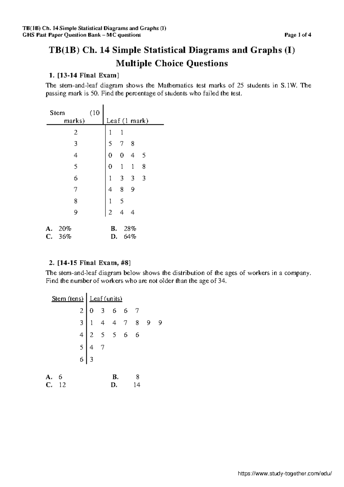 TB(1B) Ch. 14 Simple Statistical Diagrams & Graphs (I) MC Questions ...