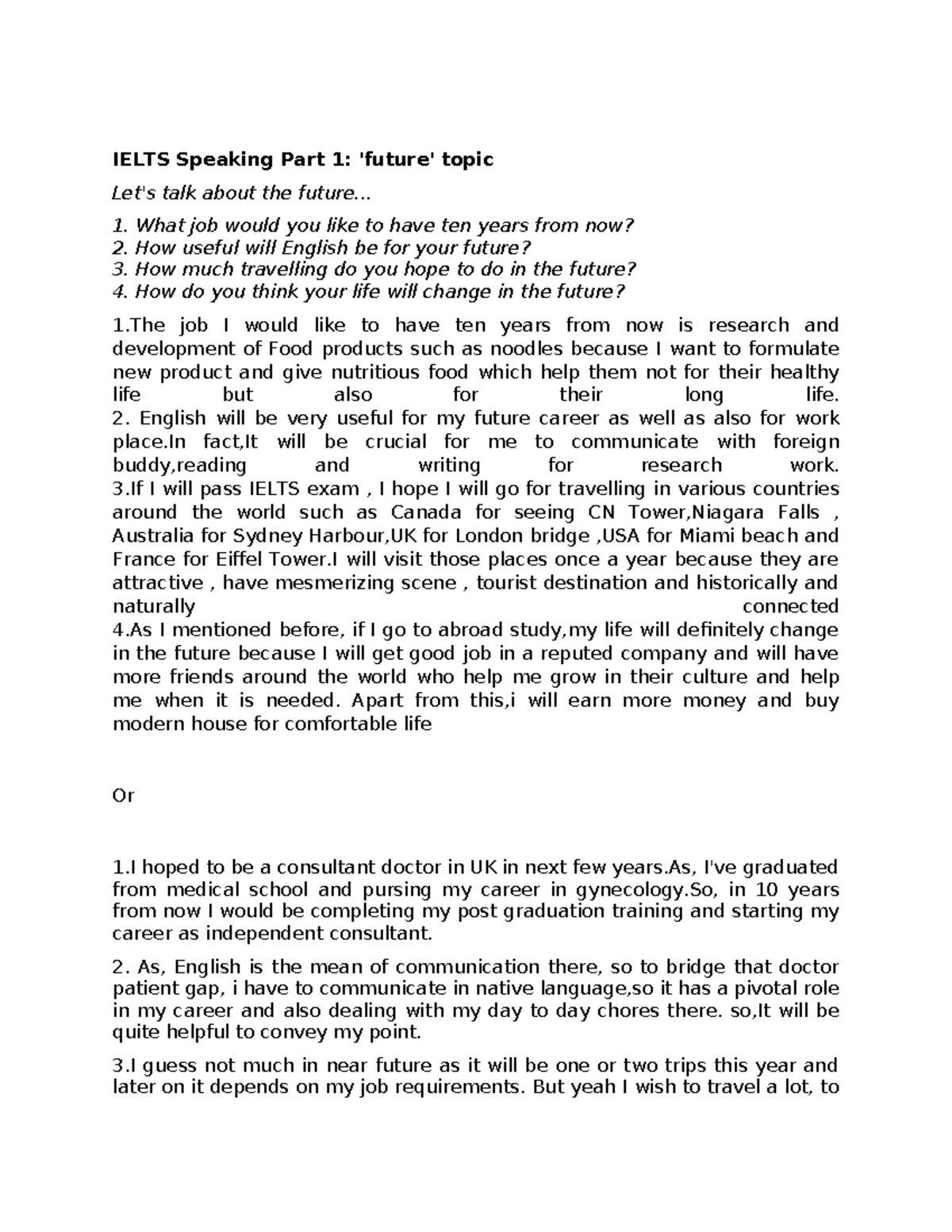 IELTS Speaking Part 1: Discussing Future Aspirations and Plans - Studocu