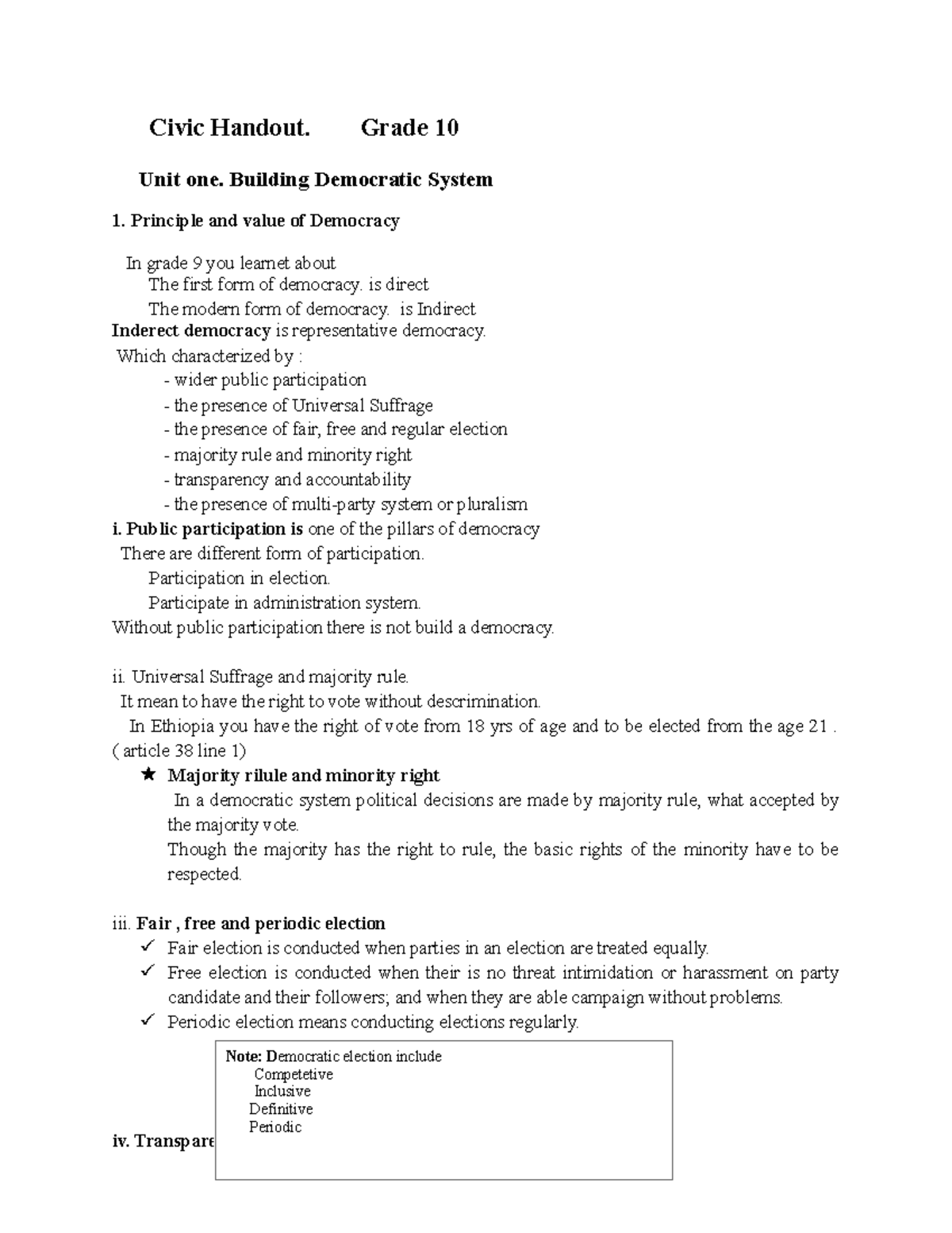 Civic Gr10 Unit 1 - Grade: A- Civic Handout. Grade 10 Unit one ...