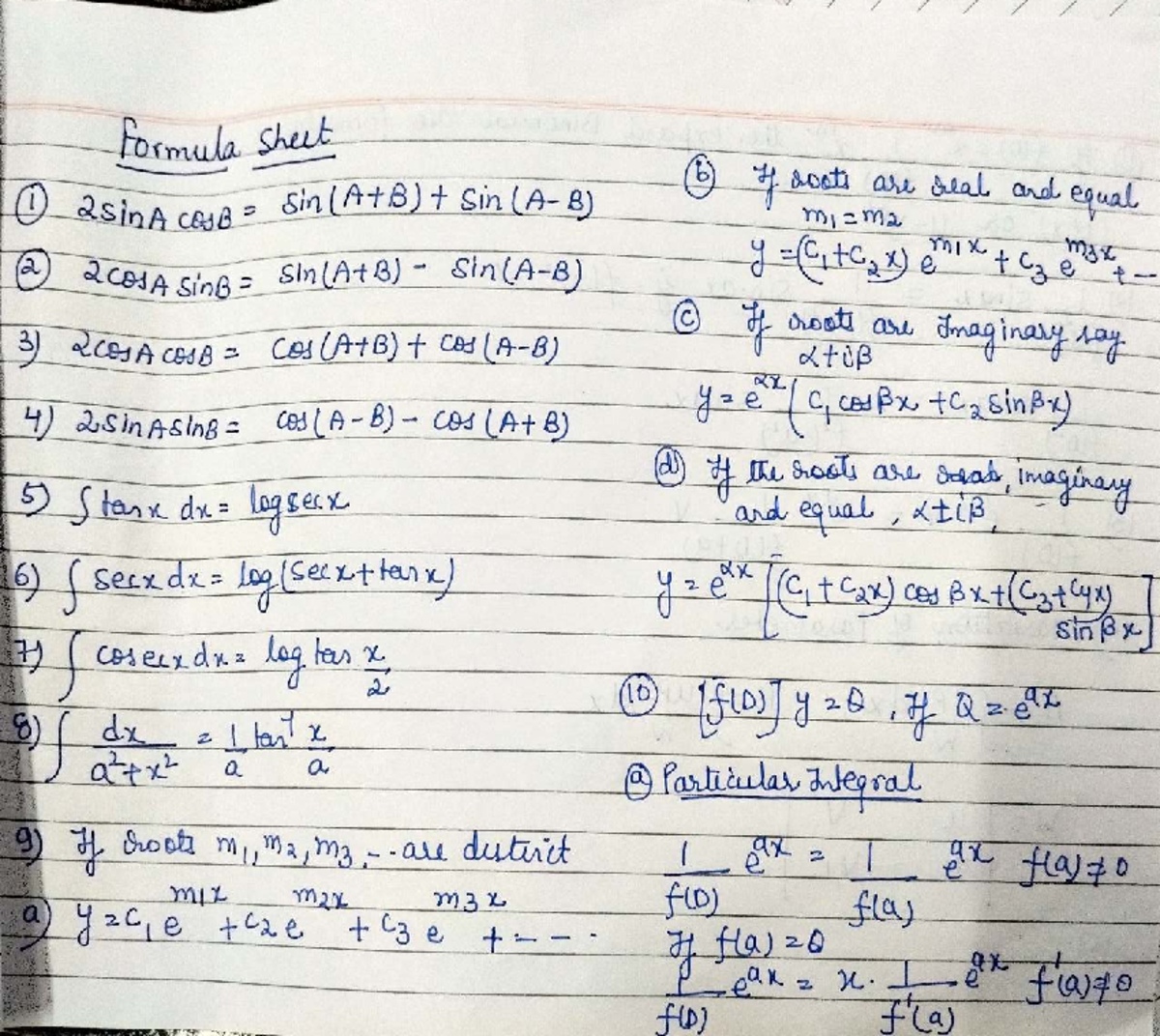 Mathematics Formula Sheet: Key Concepts and Theorems for Exam Prep ...