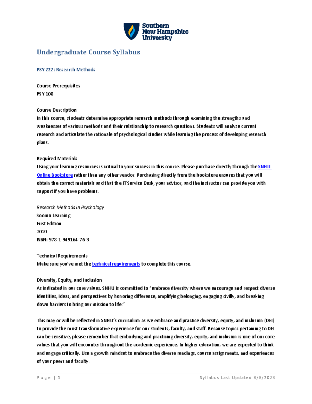 PSY 222: Research Methods Undergraduate Course Syllabus Overview - Studocu