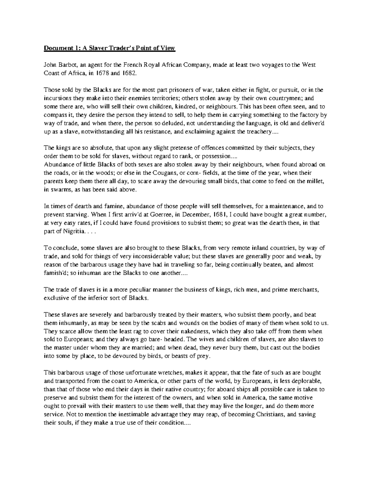 Slavery in British Colonies (doc set) - Document 1: A Slaver Trader’s ...