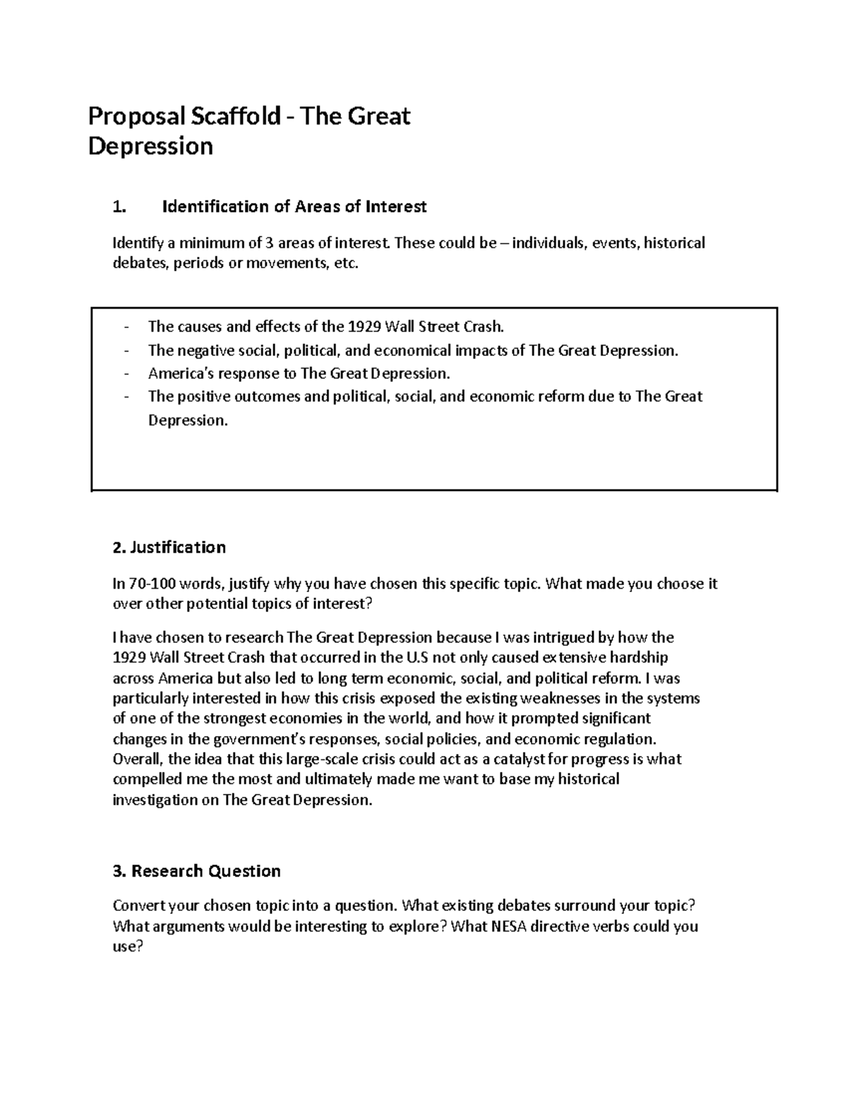 Proposal Scaffold: Investigating The Great Depression's Impact on ...