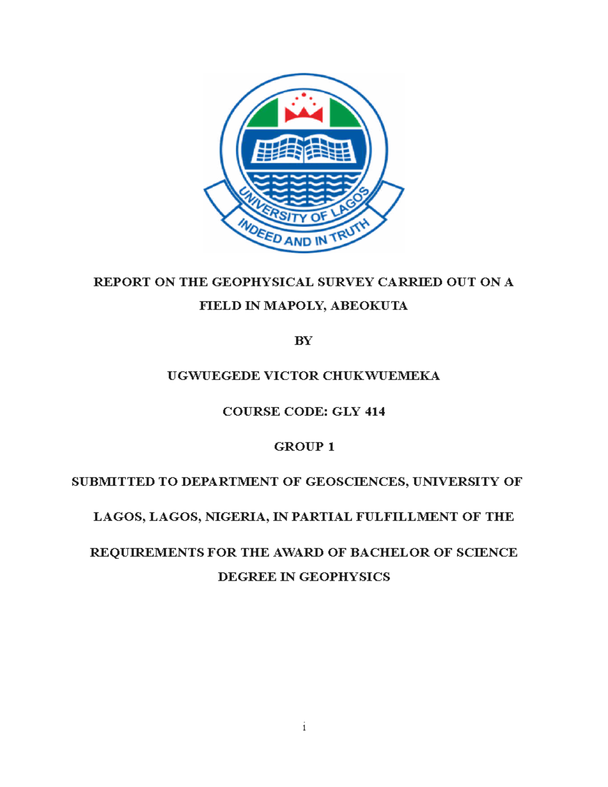 Geophysical Survey Report on Groundwater Exploration - GLY 414 - Studocu