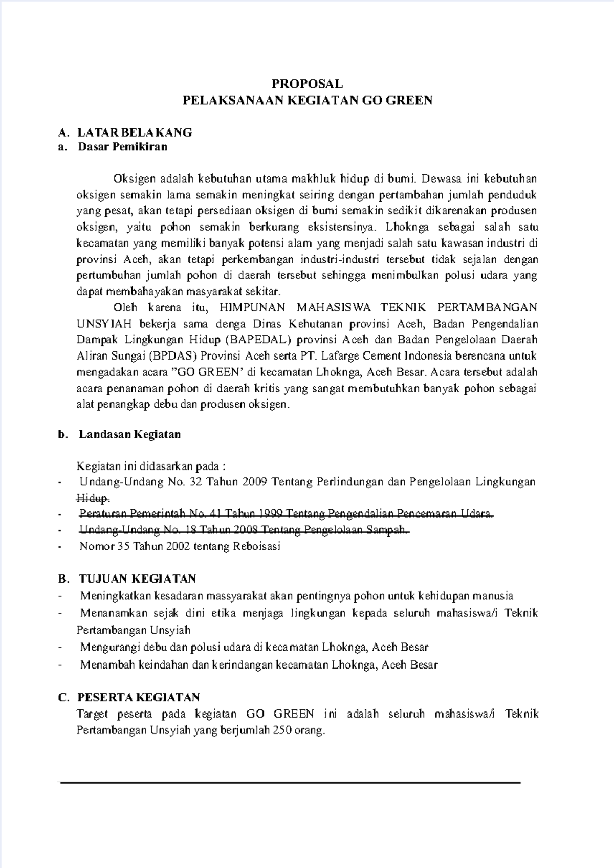 Proposal Kegiatan Go Green di Sekolah - Contoh 3 - Studocu