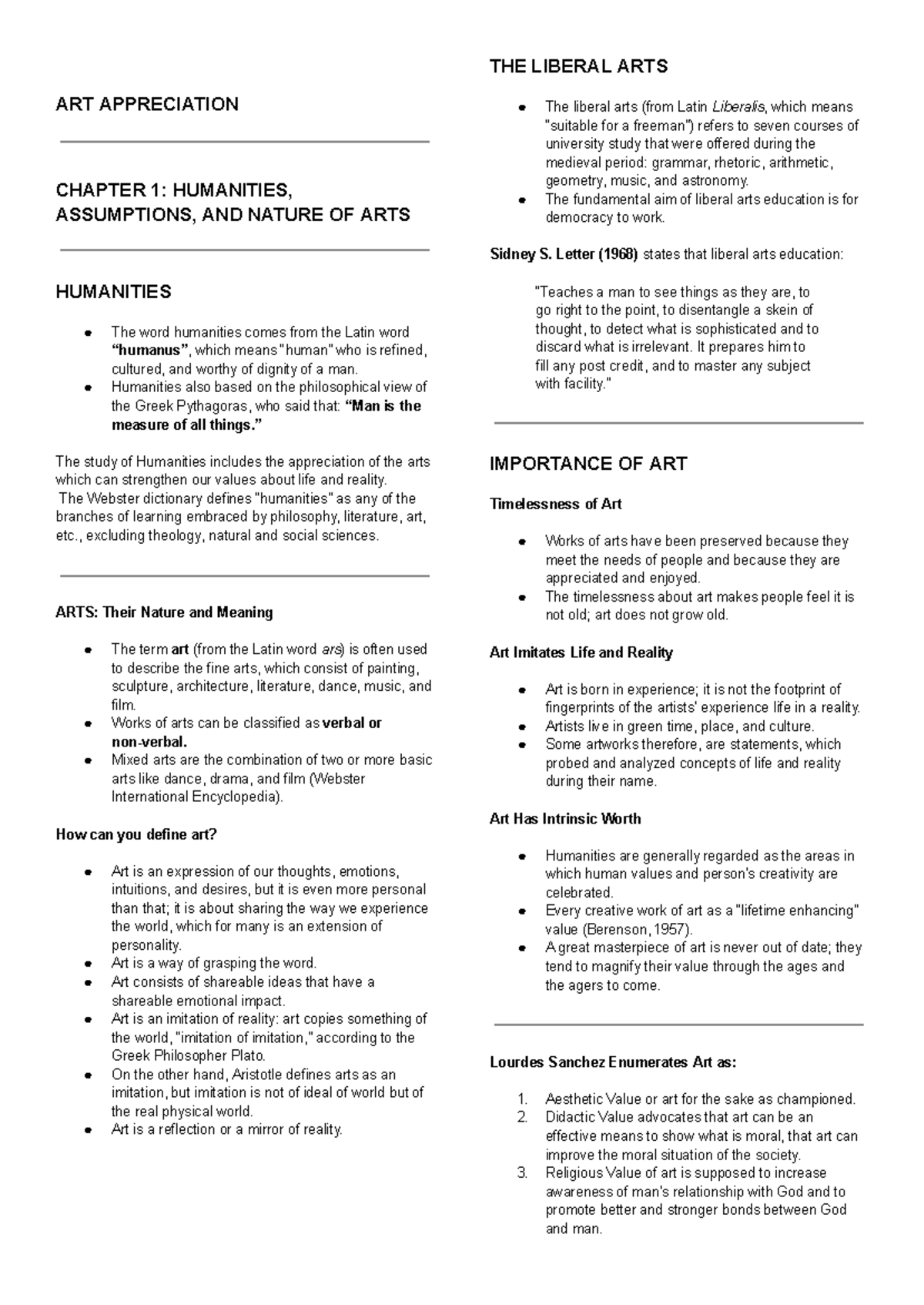 ART Appreciation - Module 1-3: Humanities, Nature, and Functions of Art ...