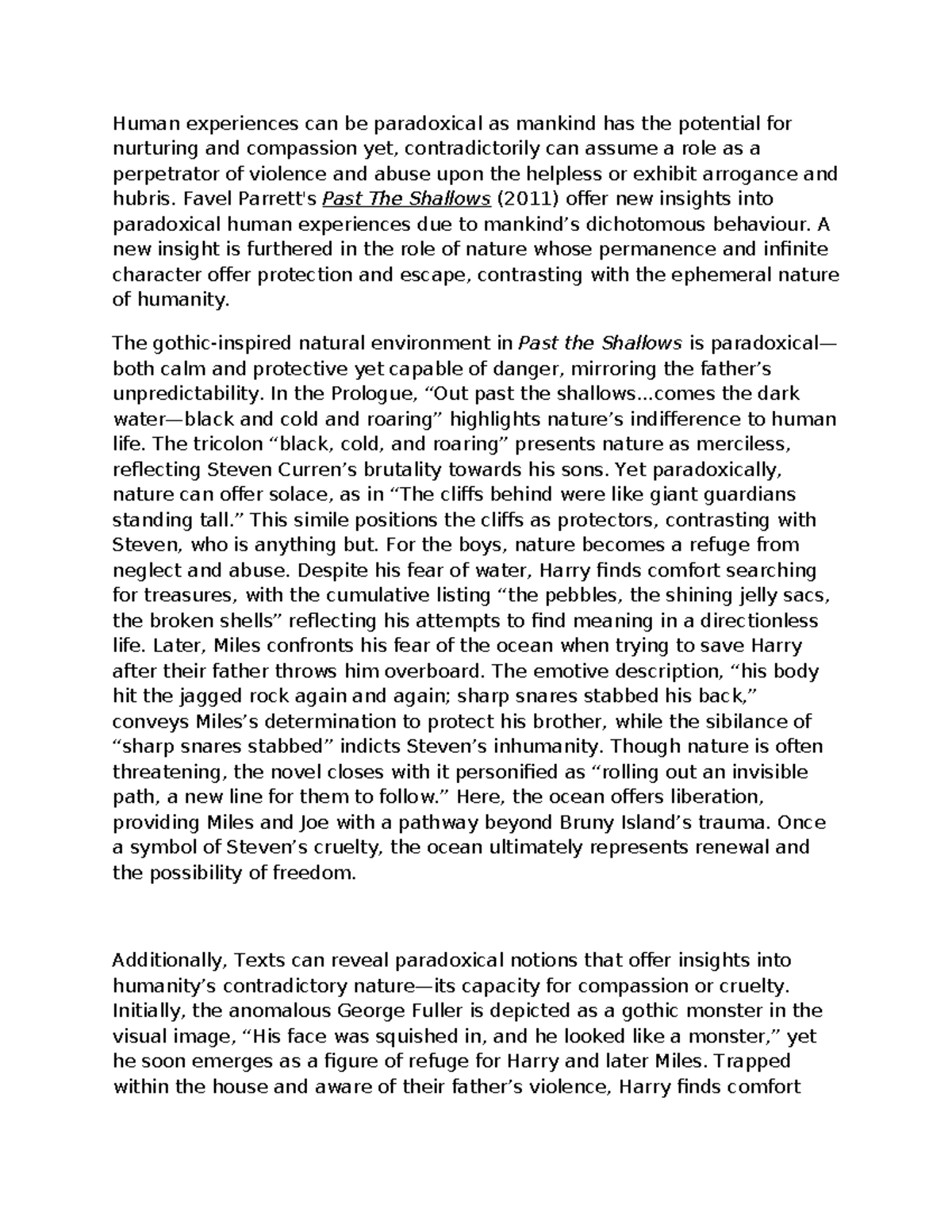 Common Module: Paradoxical Human Experiences in Past the Shallows Essay ...