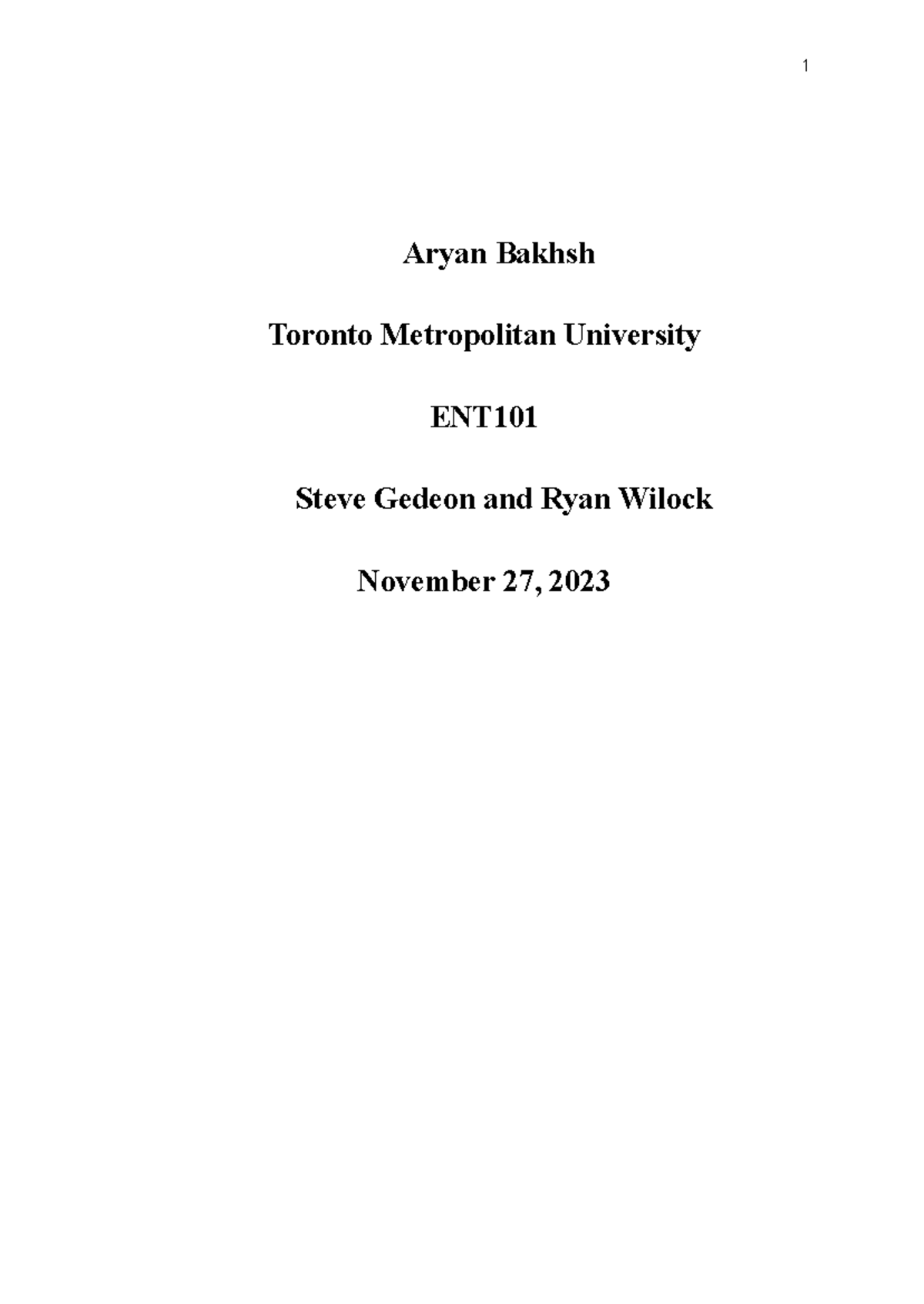 ENT101 Assignment #8 Aryan Bakhsh - Aryan Bakhsh Toronto Metropolitan ...