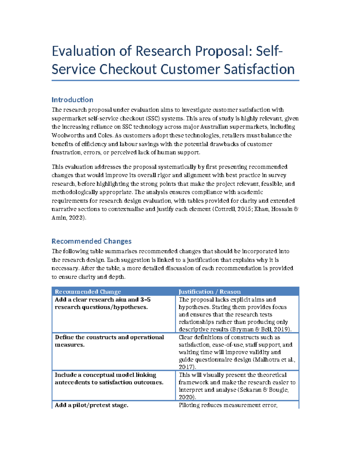 Research Proposal Evaluation: SSC Customer Satisfaction Analysis - Studocu