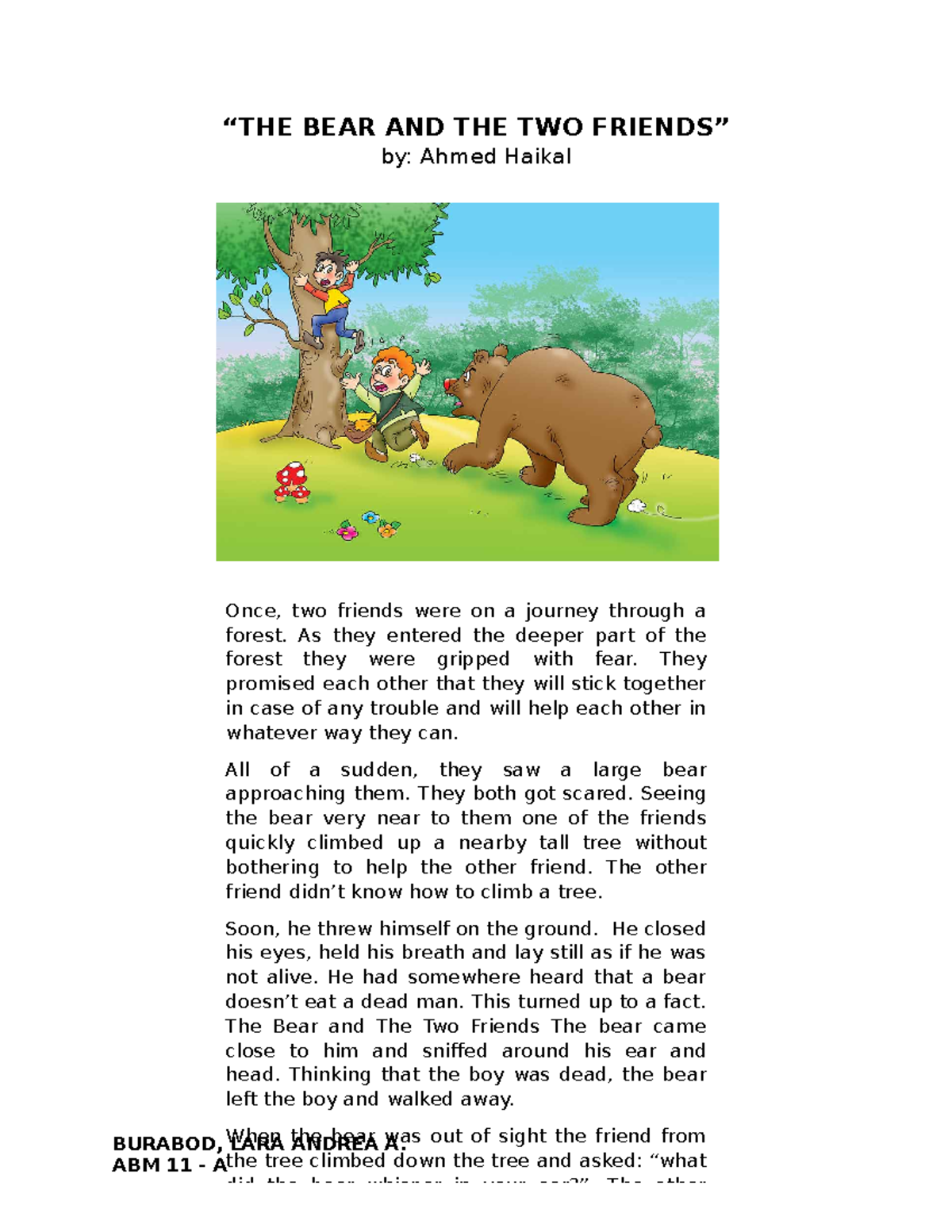 THE BEAR AND THE TWO Friends - “THE BEAR AND THE TWO FRIENDS” by: Ahmed ...