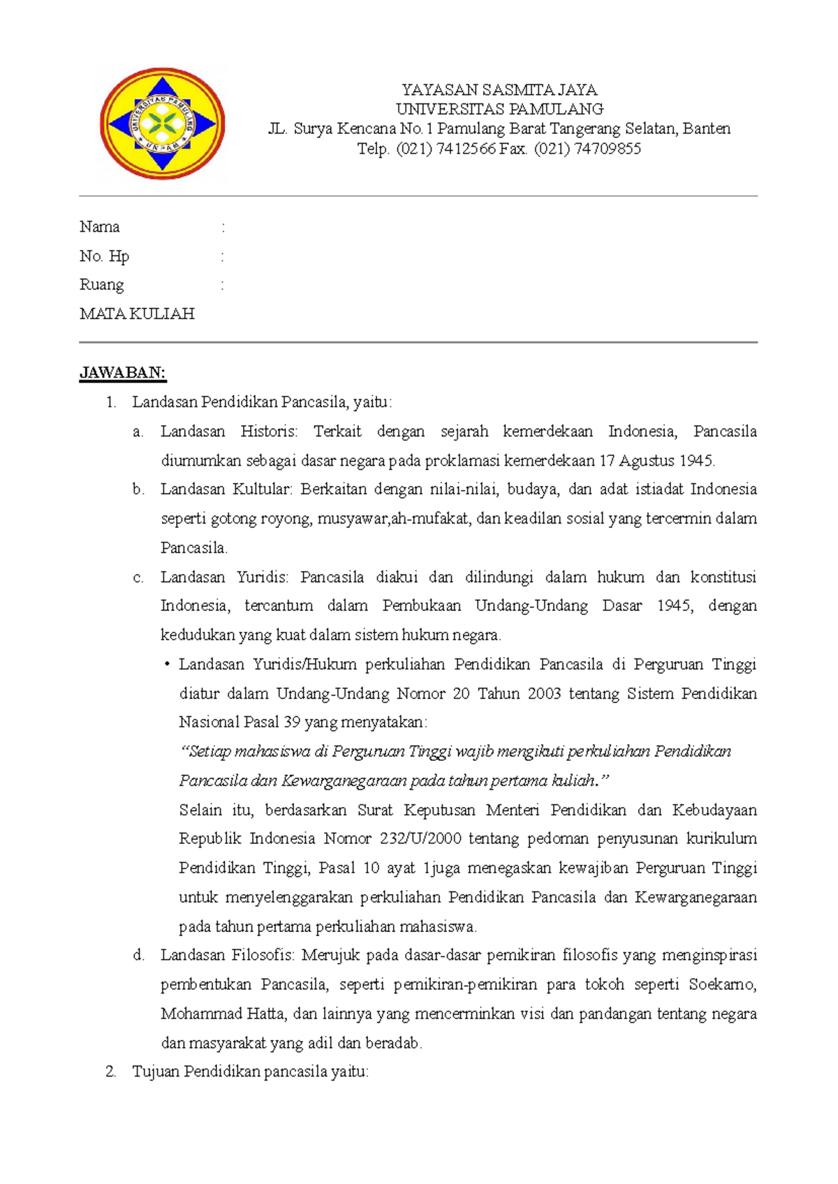 Kisi-Kisi PPKN: Essai dan Analisis Pancasila dalam Pendidikan - Studocu