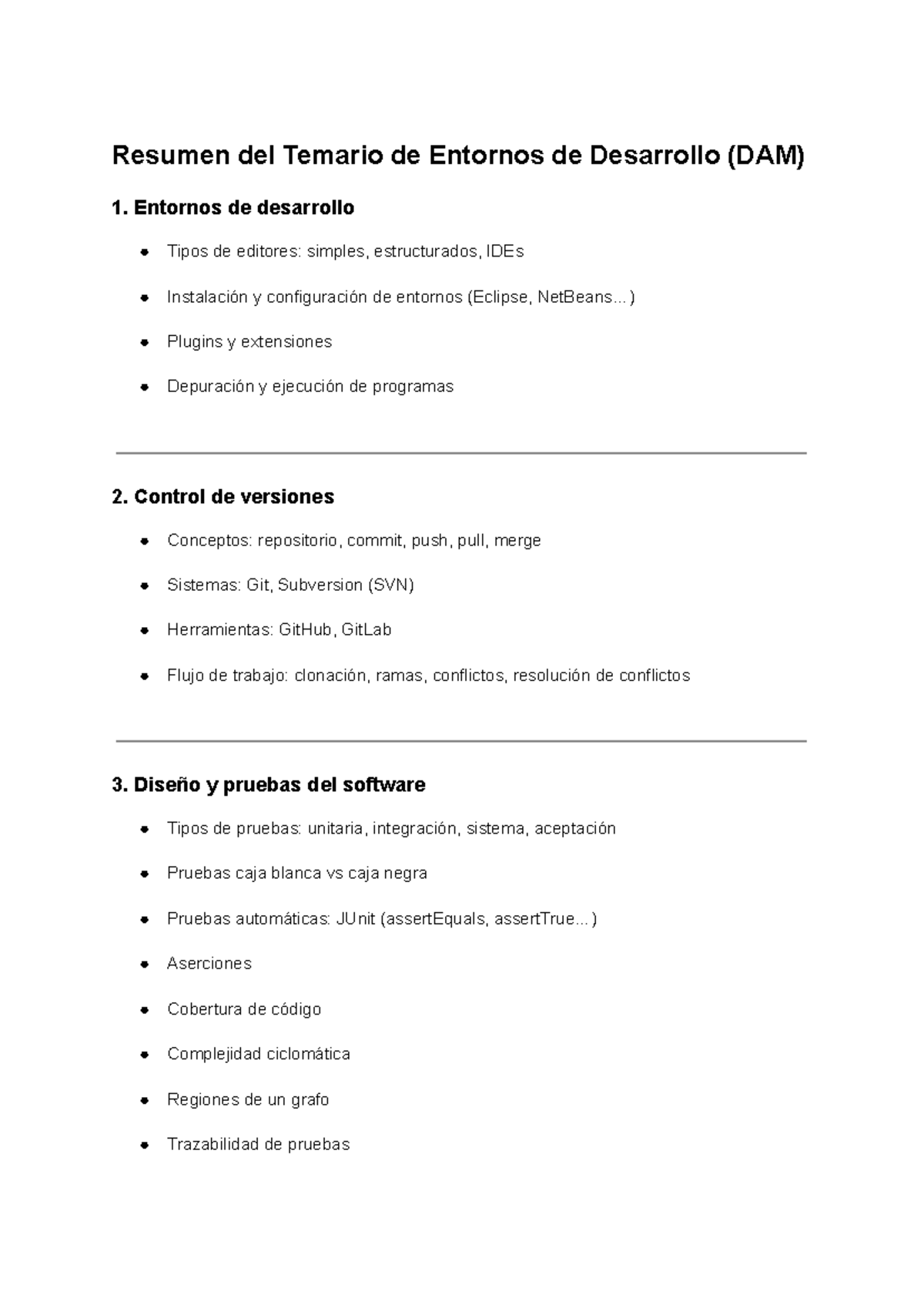 Resumen del Temario de Entornos de Desarrollo (DAM) - Claves y ...