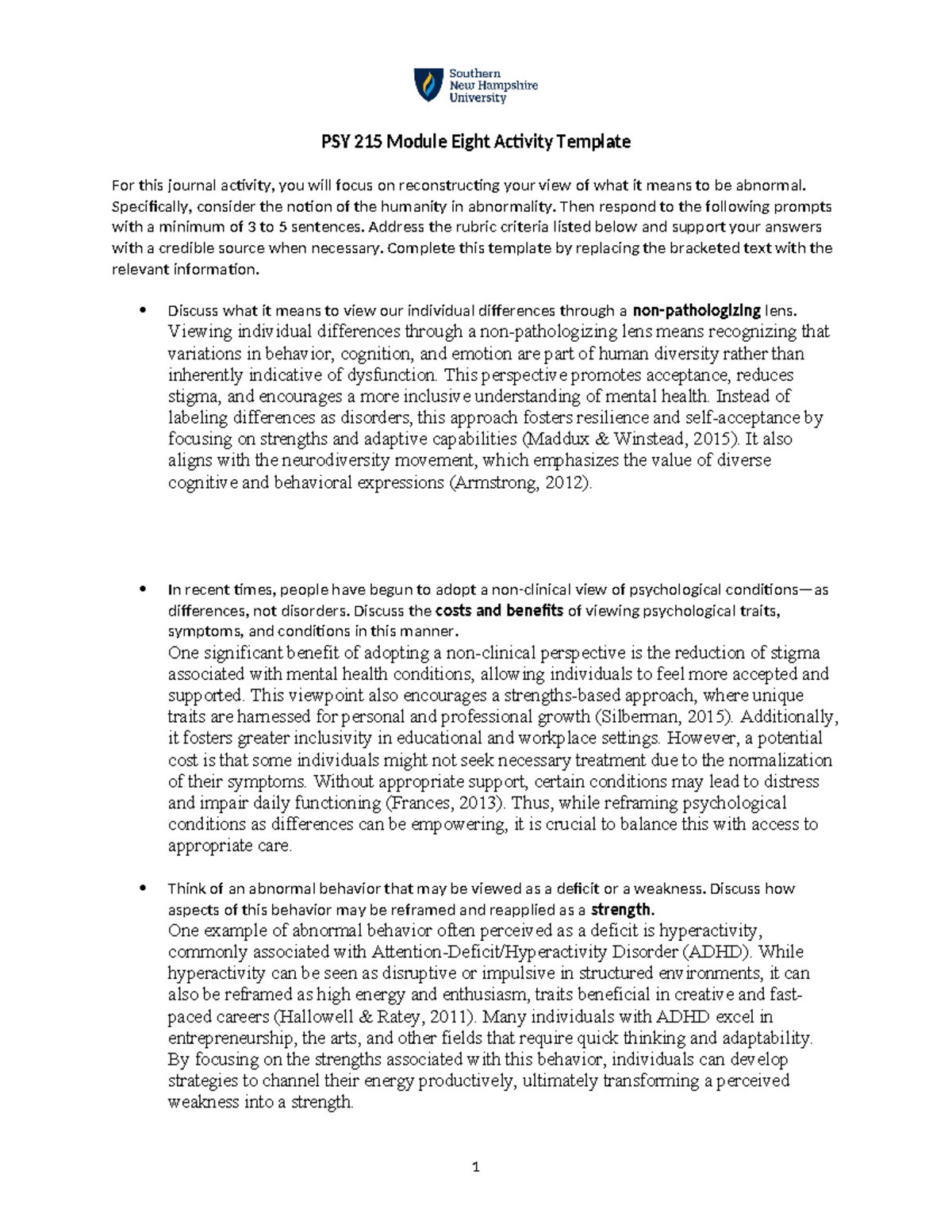 PSY 215 Module Eight Activity Template - PSY 215 Module Eight Activity ...