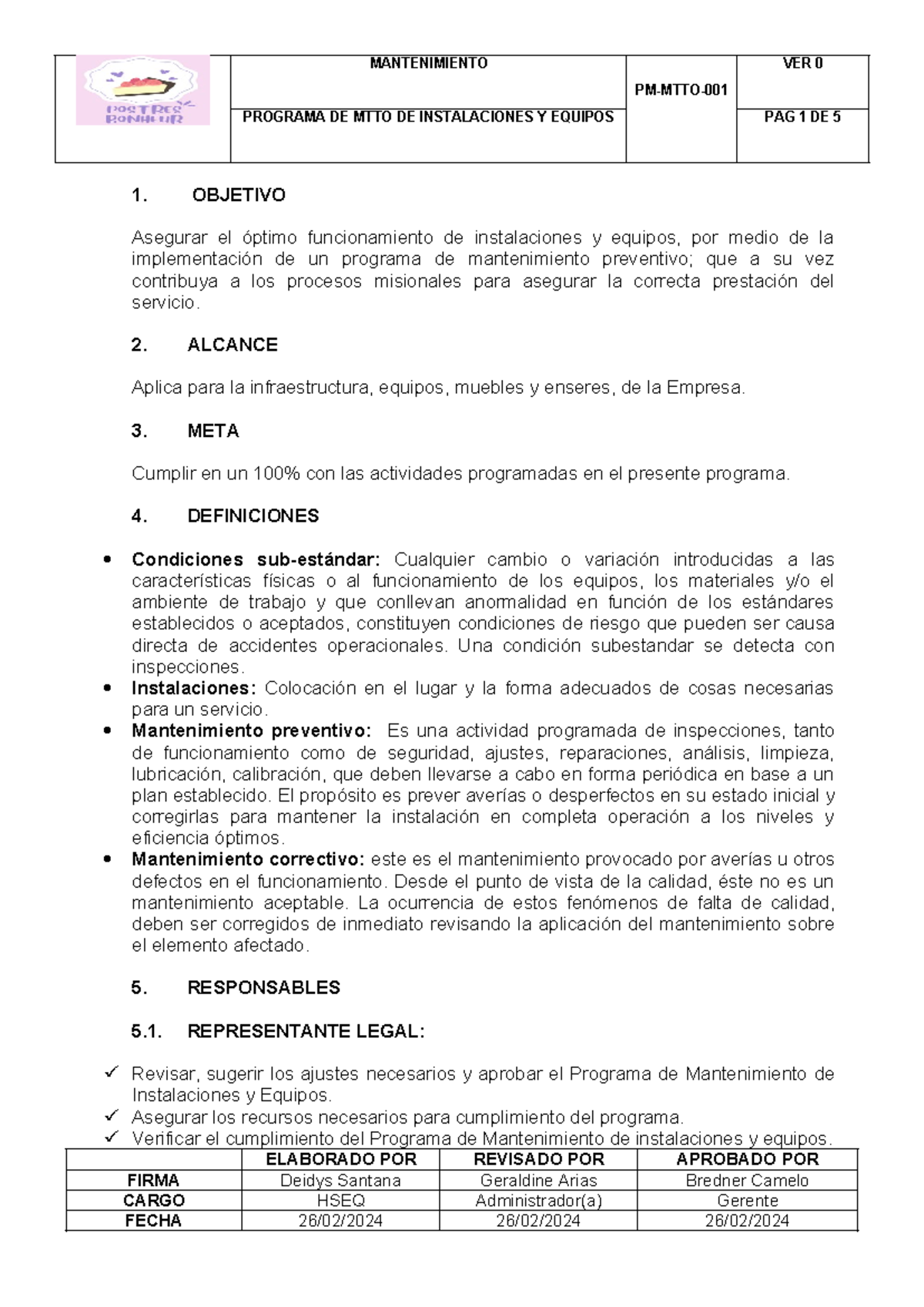 Programa de Mantenimiento Preventivo de Instalaciones y Equipos PM-MTTO-001 - Studocu