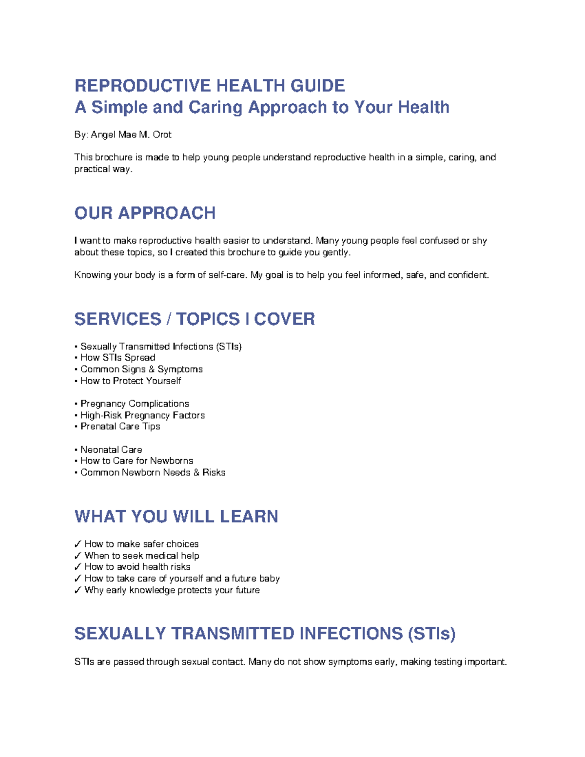 Reproductive Health Guide: A Caring Approach for Young People - Studocu