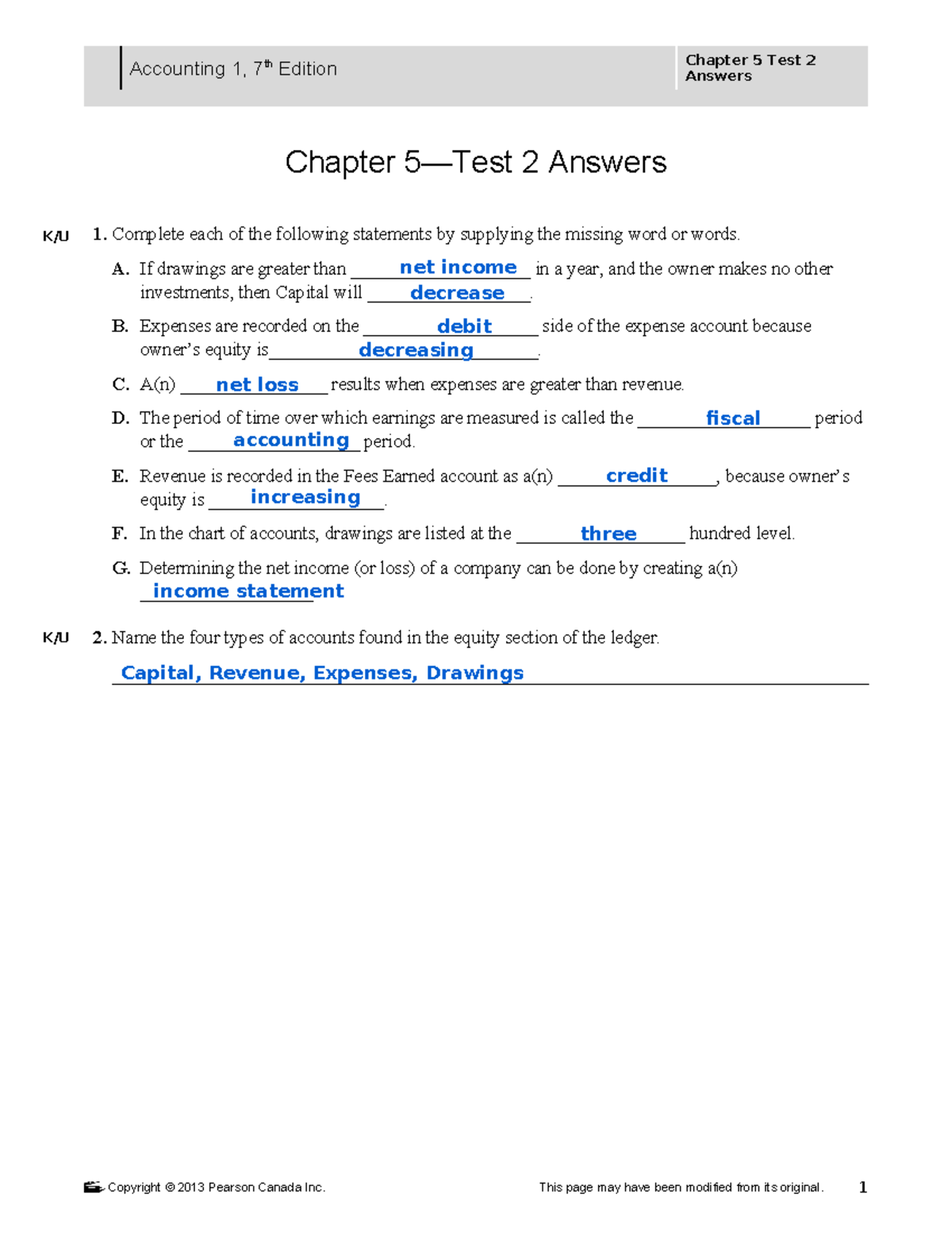Ch. 5 - Test 2 Answers - Accounting 1, 7th Edition - Studocu