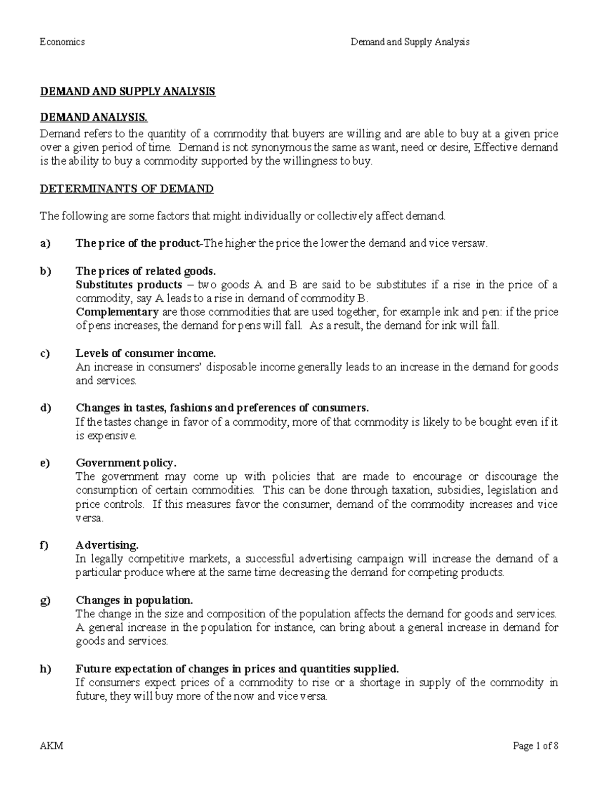 ECON 101: Demand and Supply Analysis - Key Concepts and Determinants ...