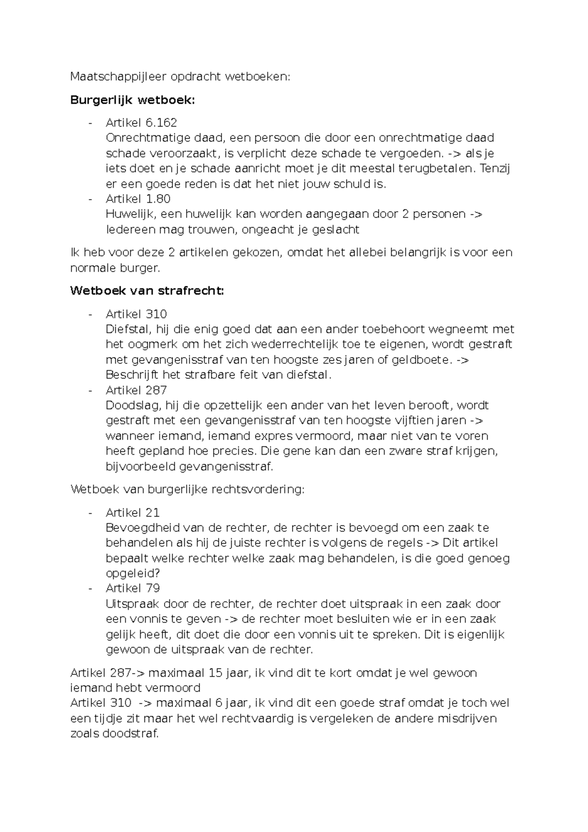 Maatschappijleer Opdracht: Analyse van Wetboeken en Artikelen - Studeersnel