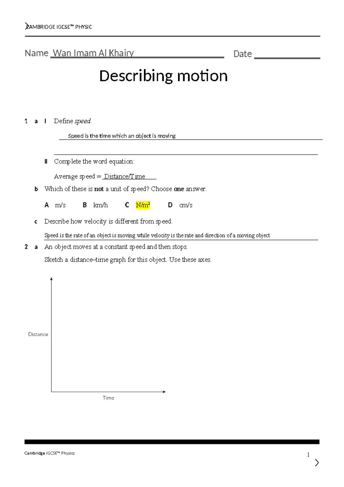 Physics Chapter Notes: Describing Motion Concepts and Graphs - Studocu
