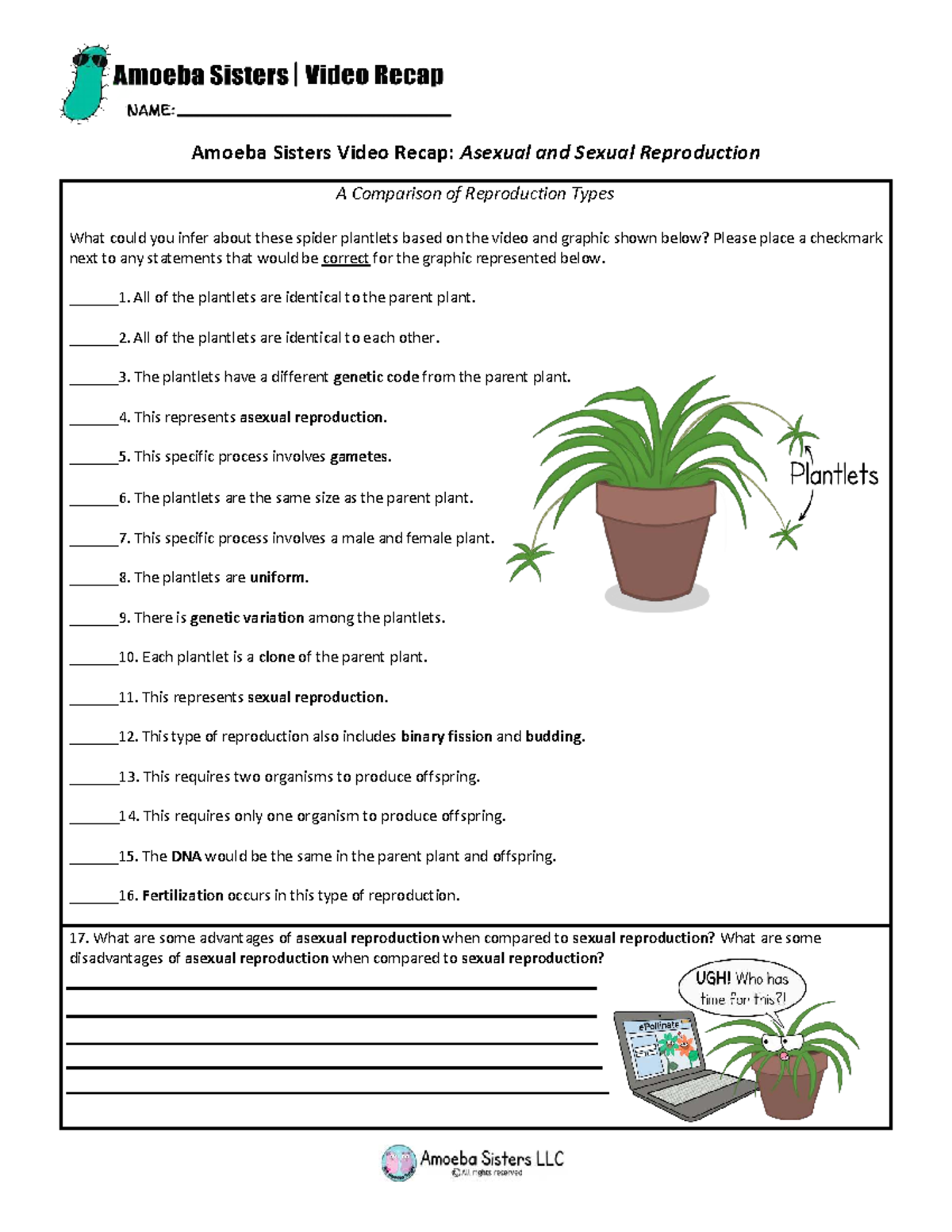Video recap of asexual and sexual reproduction by amoeba sisters ...