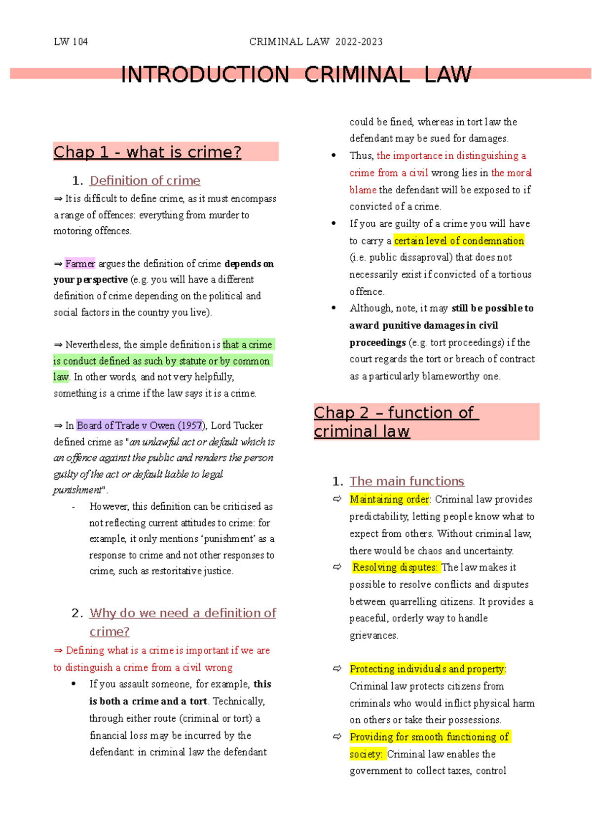 LW 104 Intro to Criminal Law: Understanding Crimes & Their Functions ...