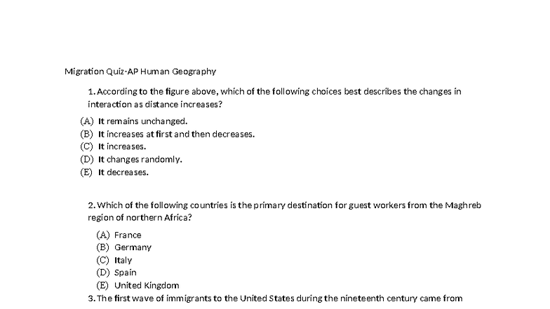 Migration Quiz 2016: Key Concepts in Human Geography - Studocu