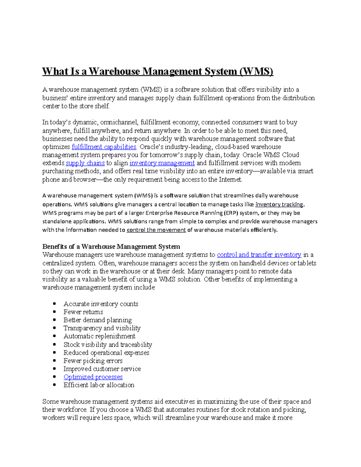 WMS 101 - Introductory Lecture Notes on Warehouse Management Systems ...