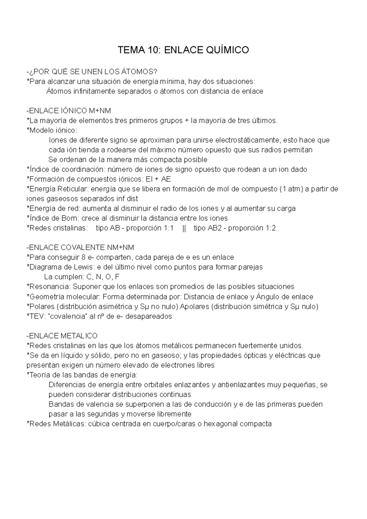 TEMA 10: ENLACE QUÍMICO Y TIPOS DE UNIONES ATÓMICAS - Studocu