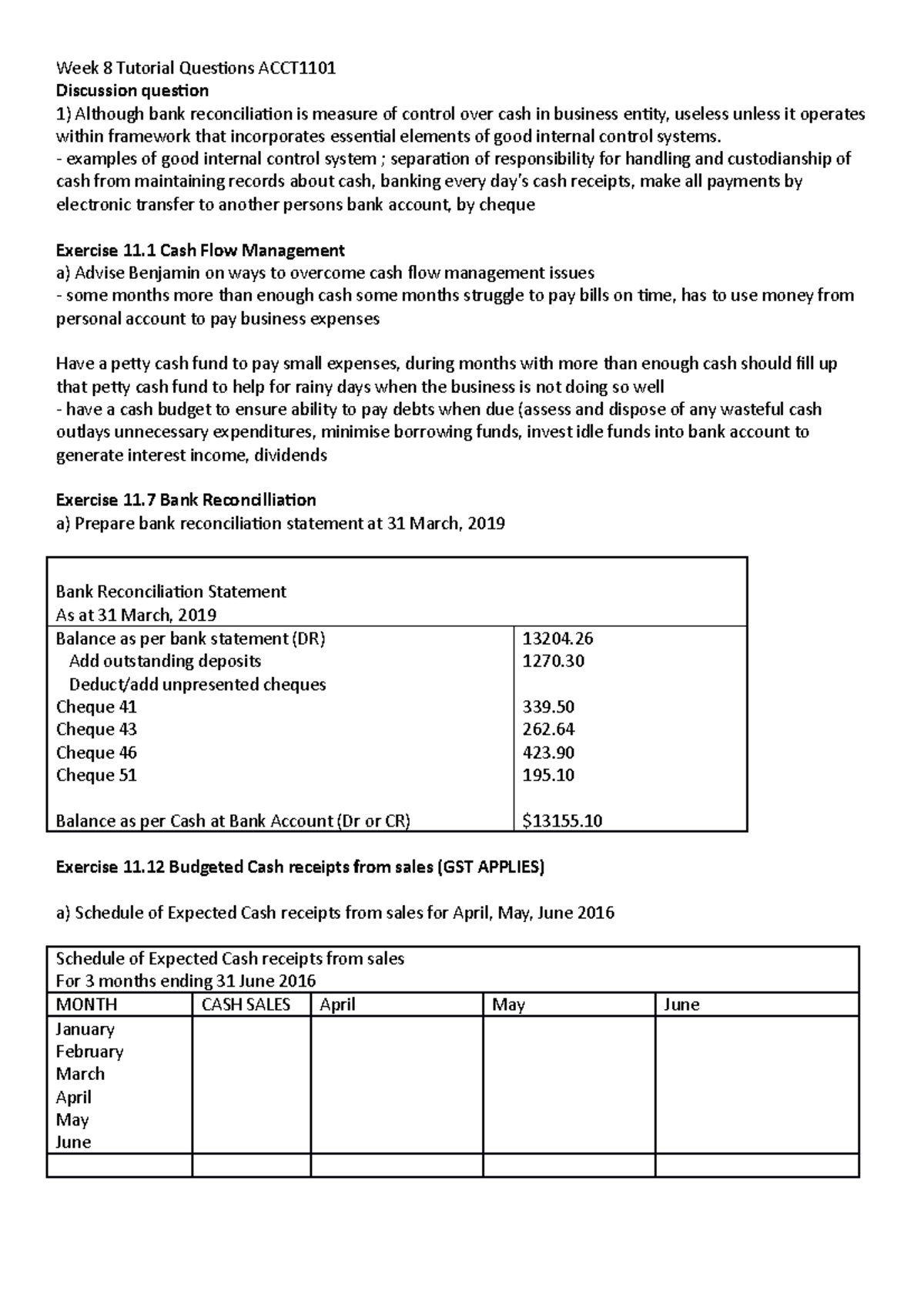 Week 9 Tutorial Questions ACCT1101 - Week 8 Tutorial Questions ACCT1101 ...