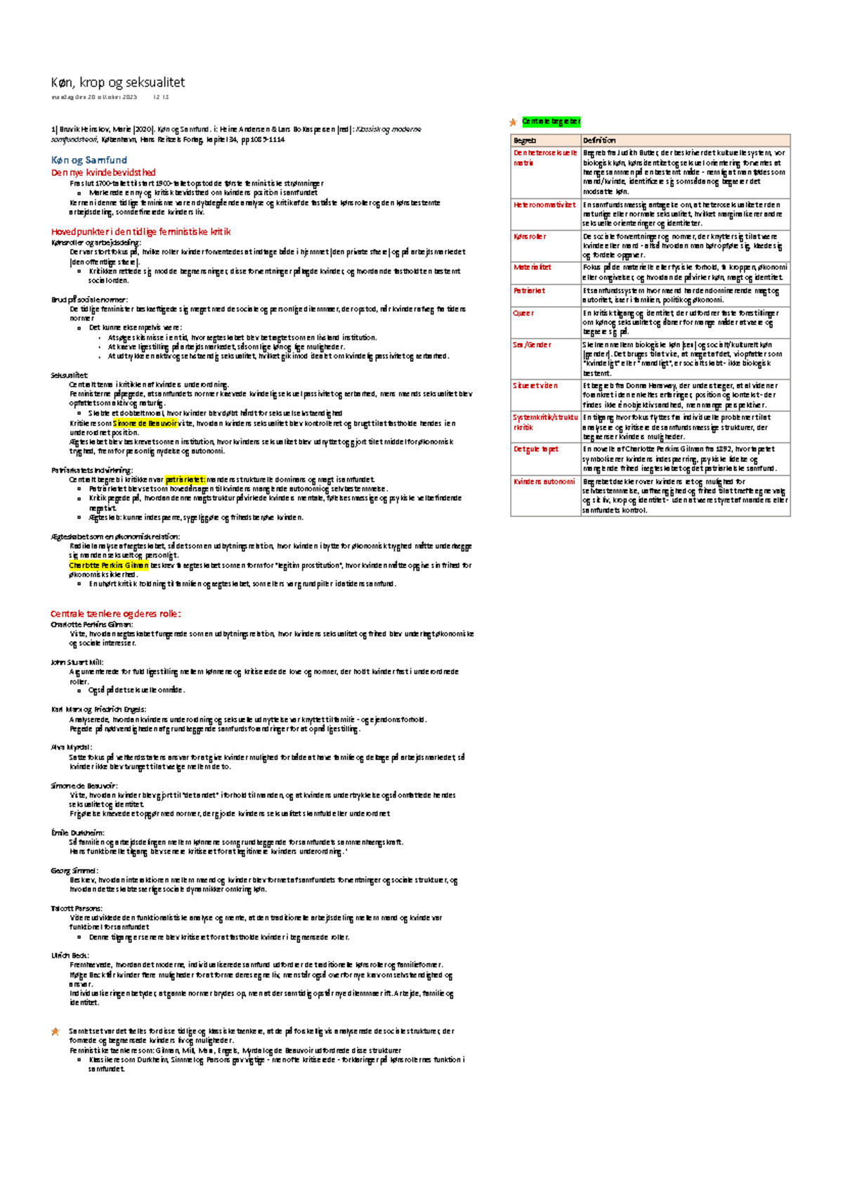 Køn, Krop og Seksualitet: Feministisk Analyse og Kritik - Studocu