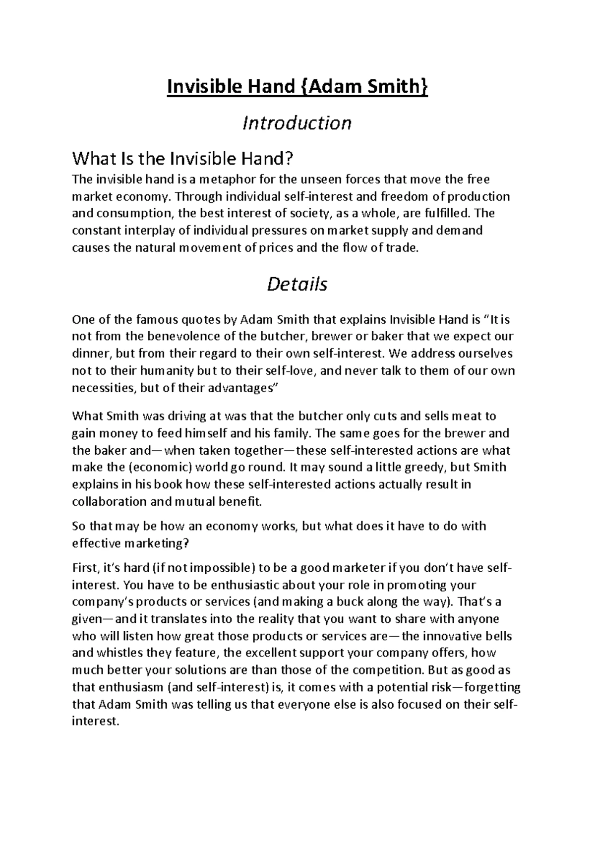 Economics Project Invisible Hand Adam Smith - Economics Project ...